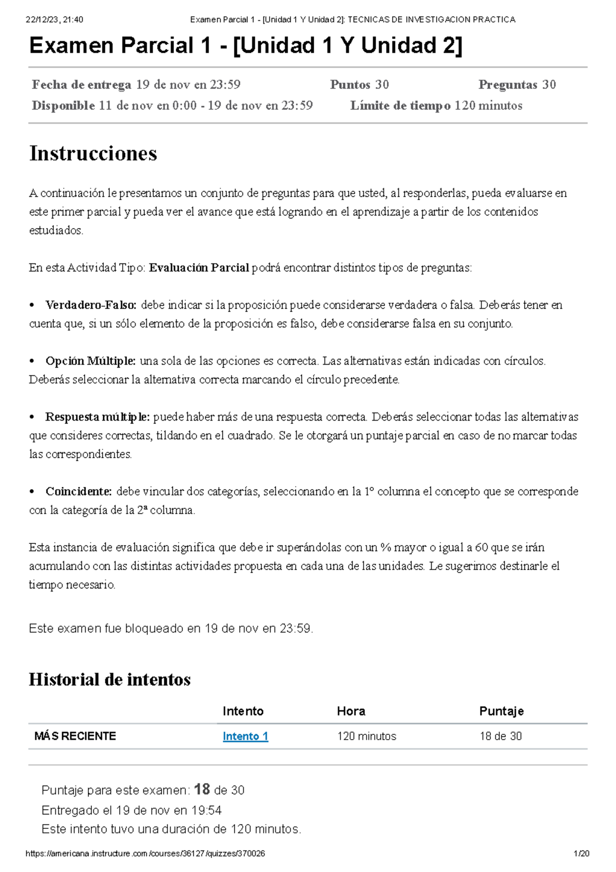 Examen Parcial 1 - [Unidad 1 Y Unidad 2] Tecnicas DE Investigacion Practica - Examen Parcial 1 ...