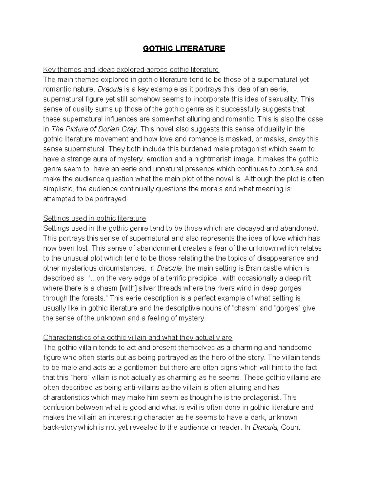 Gothic Literature - Lecture notes 1 - GOTHIC LITERATURE Key themes and ...