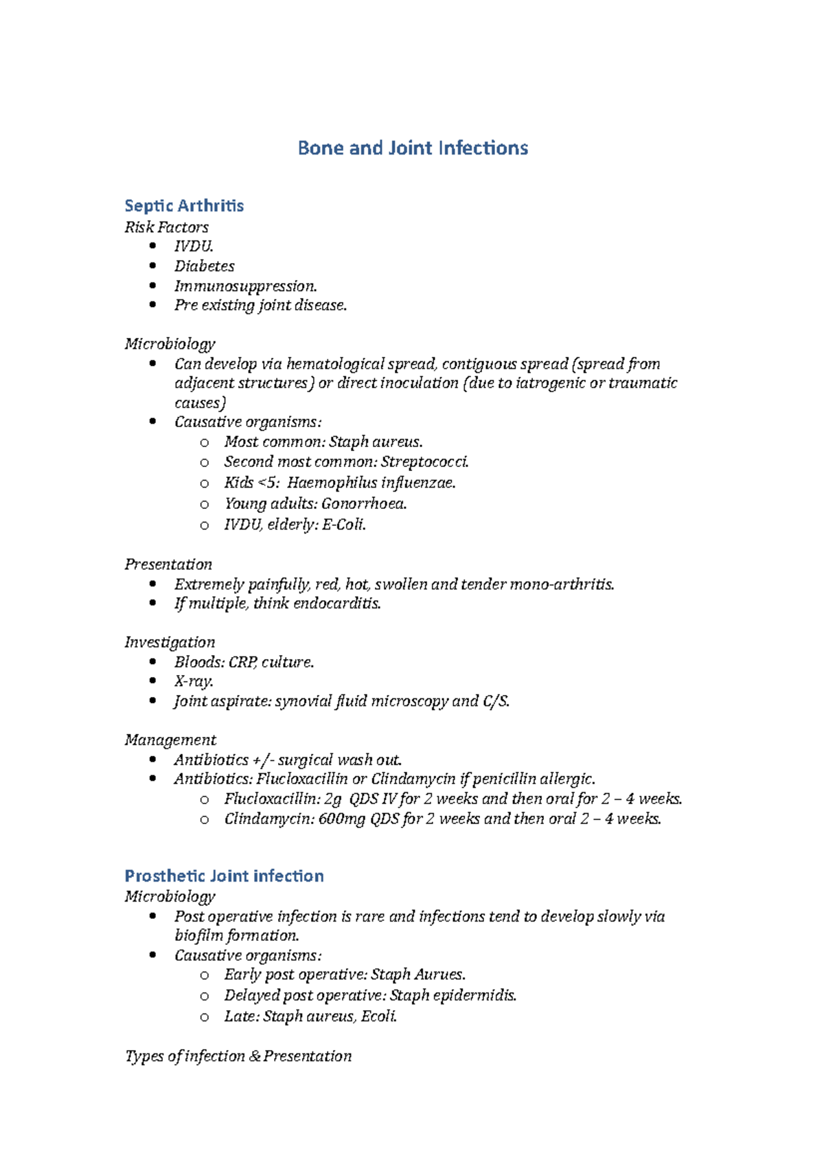 MSK Final Summary Fact Files - Bone and Joint Infecions Sepic Arthriis ...