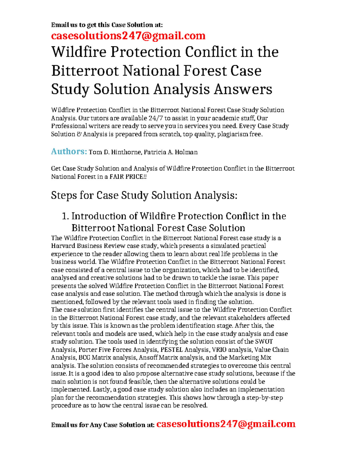 Solution Wildfire Protection Conflict in the Bitterroot National Forest ...