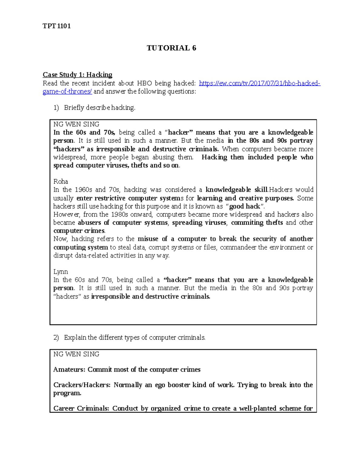 Tutorial-6 Question (Computer Crime ) - TUTORIAL 6 Case Study 1 ...