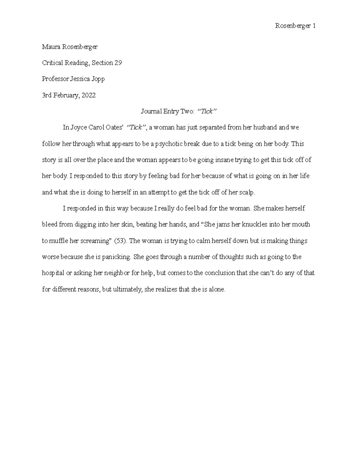 Journal entry 2 - Writing Reflection 2 from Critical Reading at ...