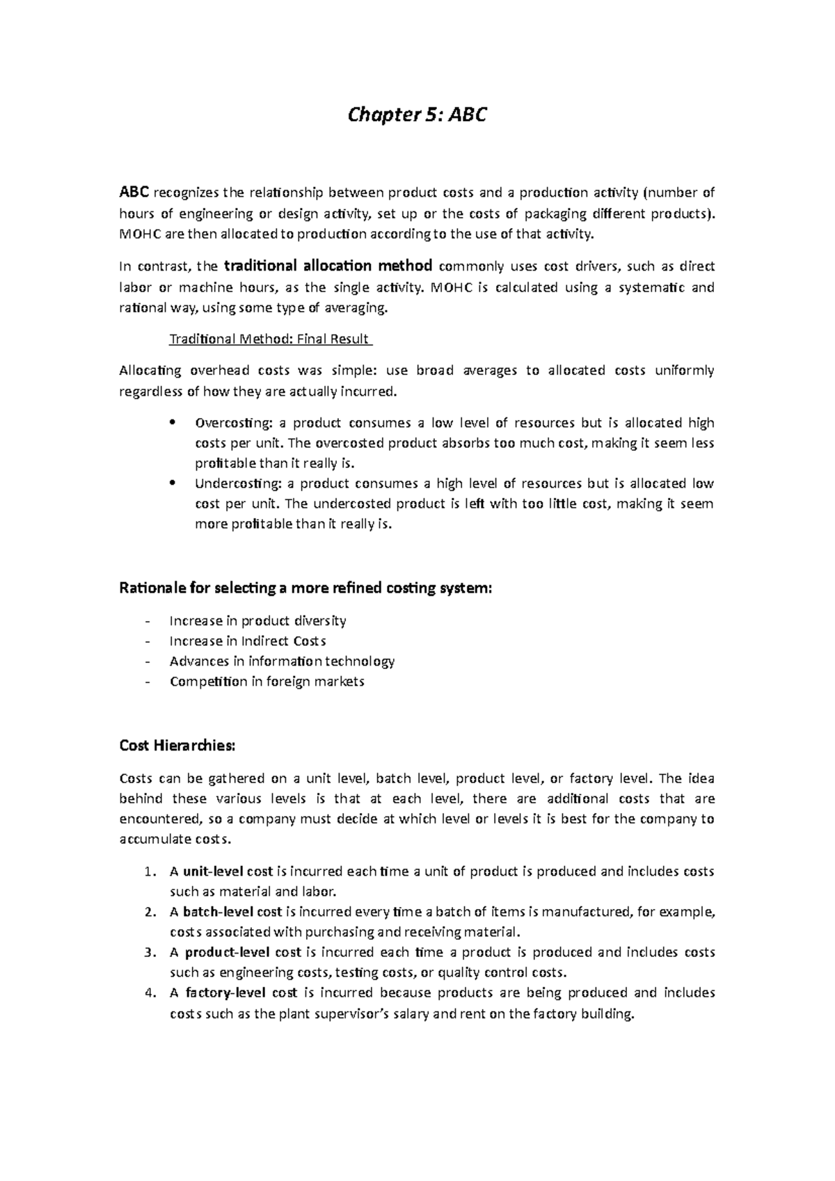 Chapter 5 - abm and abc - Chapter 5: ABC ABC recognizes the ...