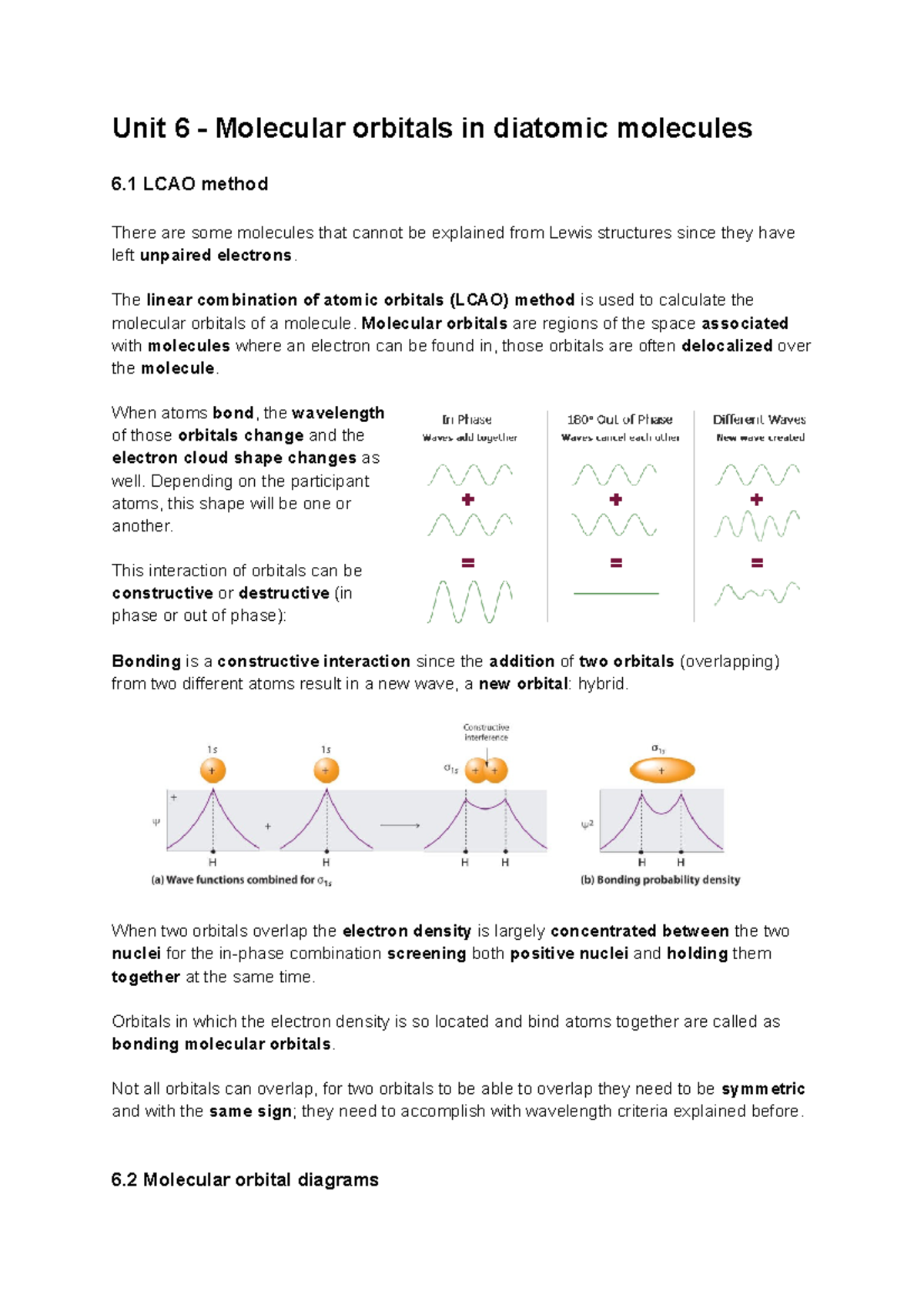 Unit 6 - Molecular orbtials in diatomic molecules - The linear ...