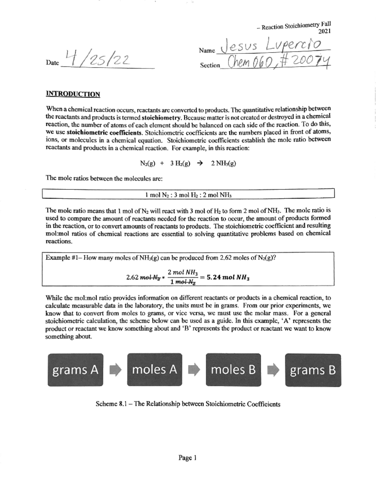 Experiment 8 - Reaction Stoichiometry - Studocu