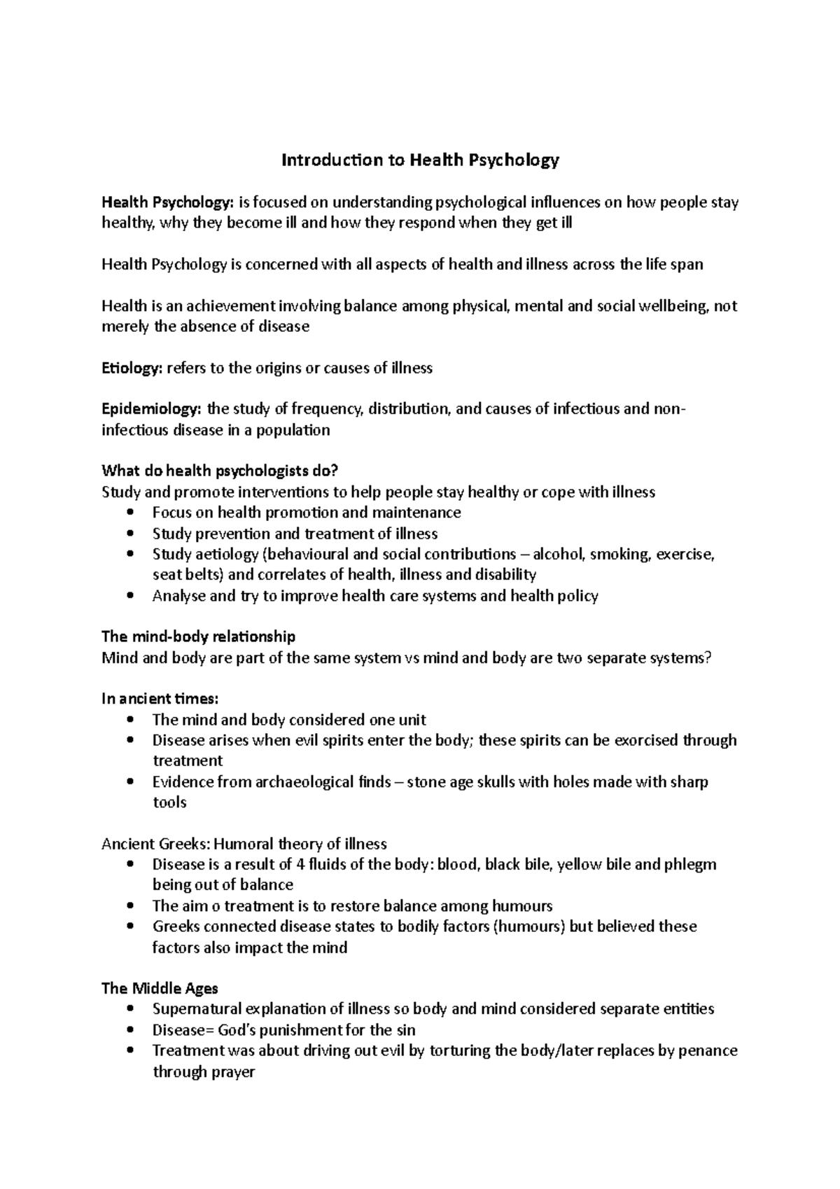 Week 1 - Introduction to Health Psychology - Introduction to Health ...