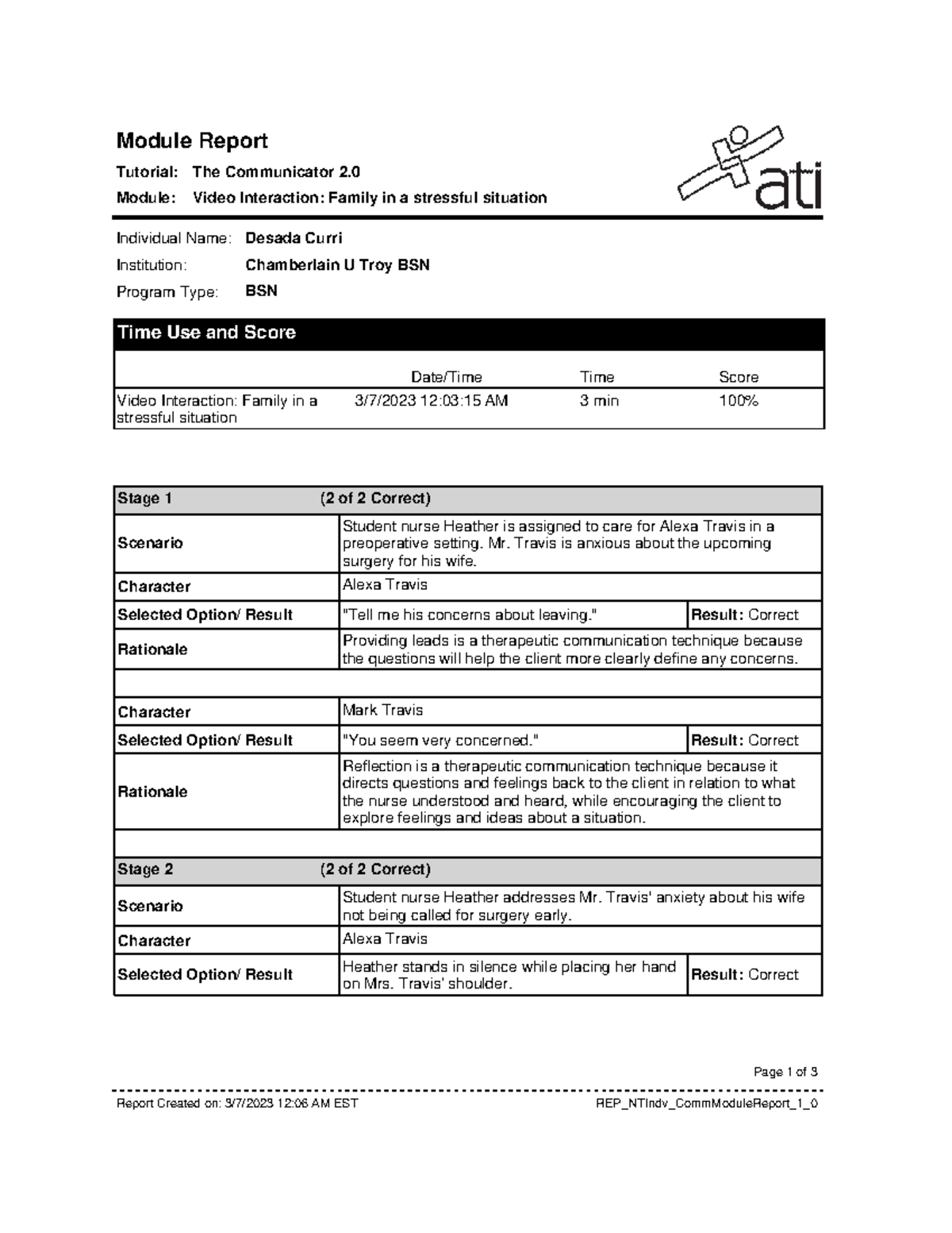 Report - ati and notes - Individual Name: Institution: Program Type ...