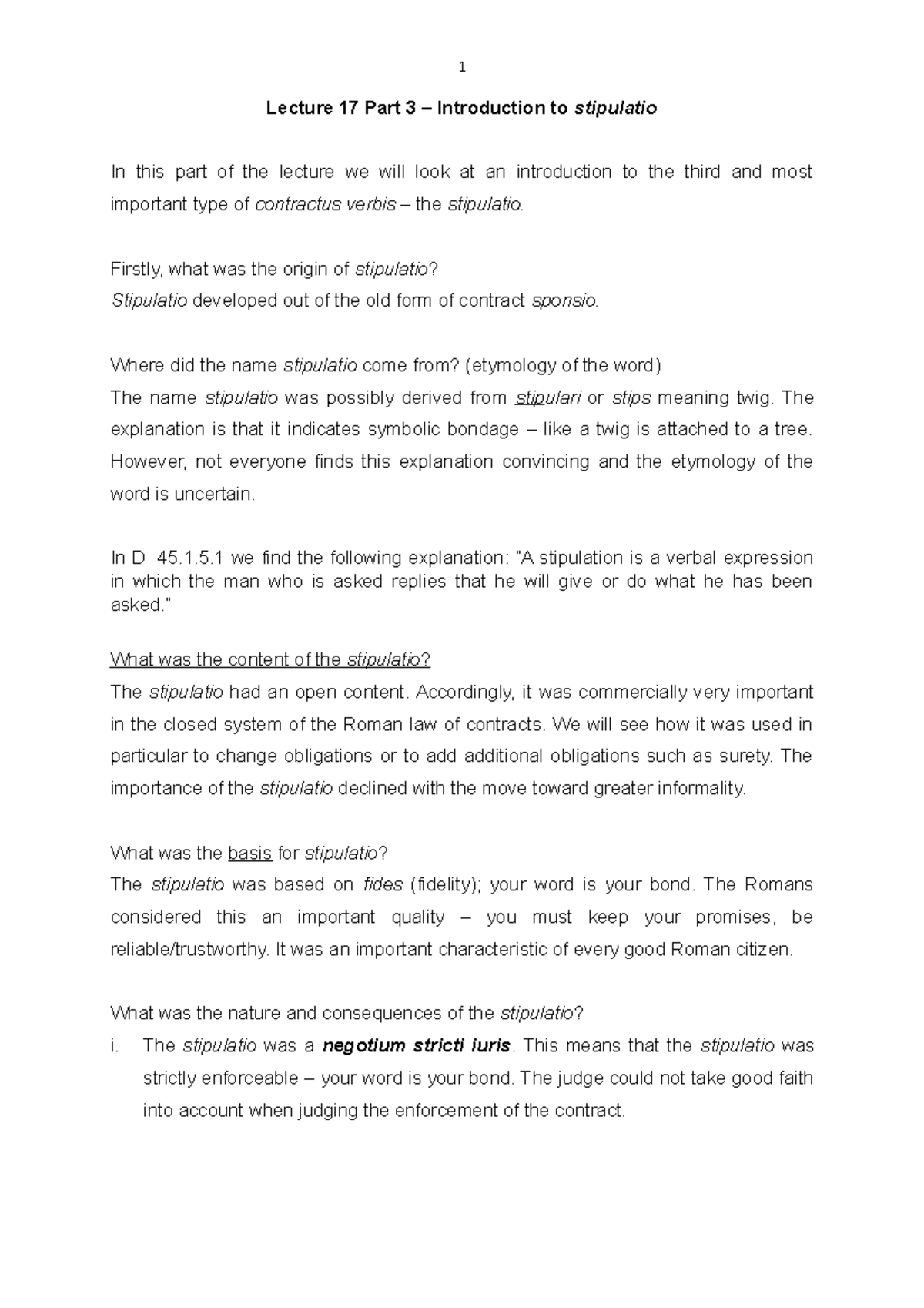 Lecture 17 Part 3 Notes on introduction to stipulatio - 1 Lecture 17 ...