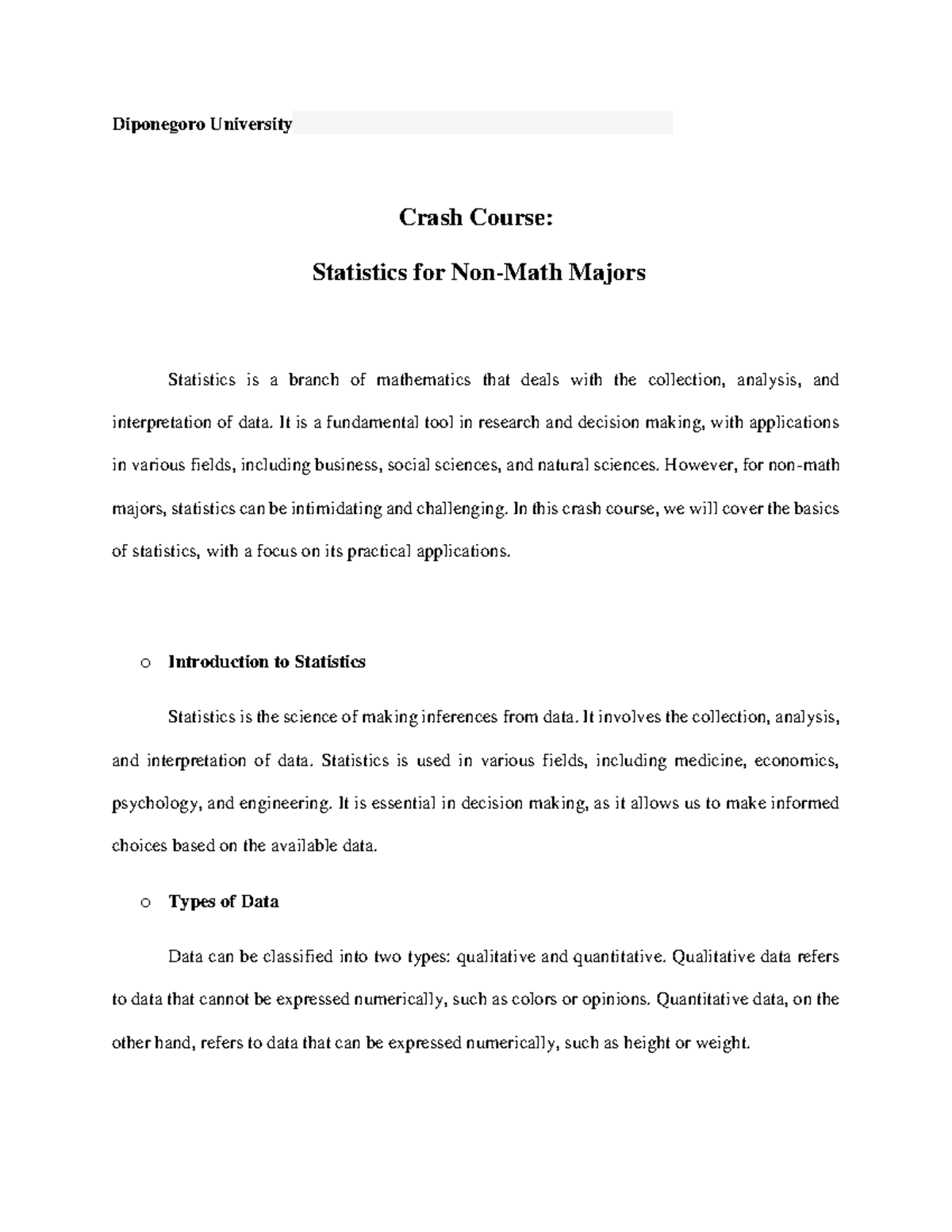 Crash Course Statistics for Non-Math Majors - Diponegoro University ...
