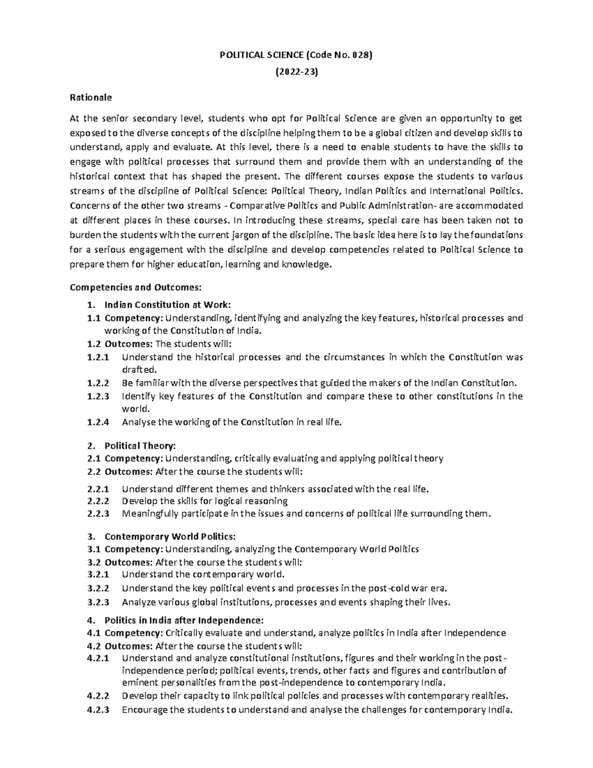 Political Science 2022-23 - POLITICAL SCIENCE (Code No. 028) (2022-23 ...