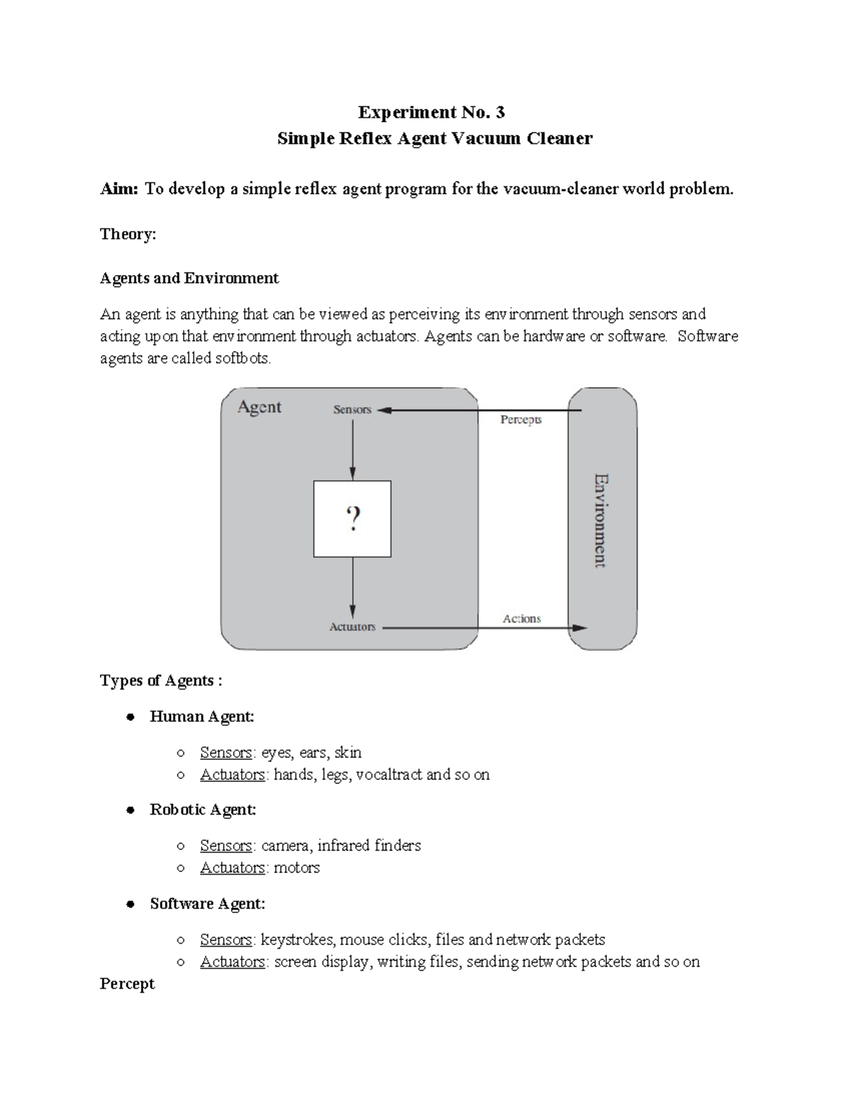 Rohit - noth - Experiment No. 3 Simple Reflex Agent Vacuum Cleaner Aim ...