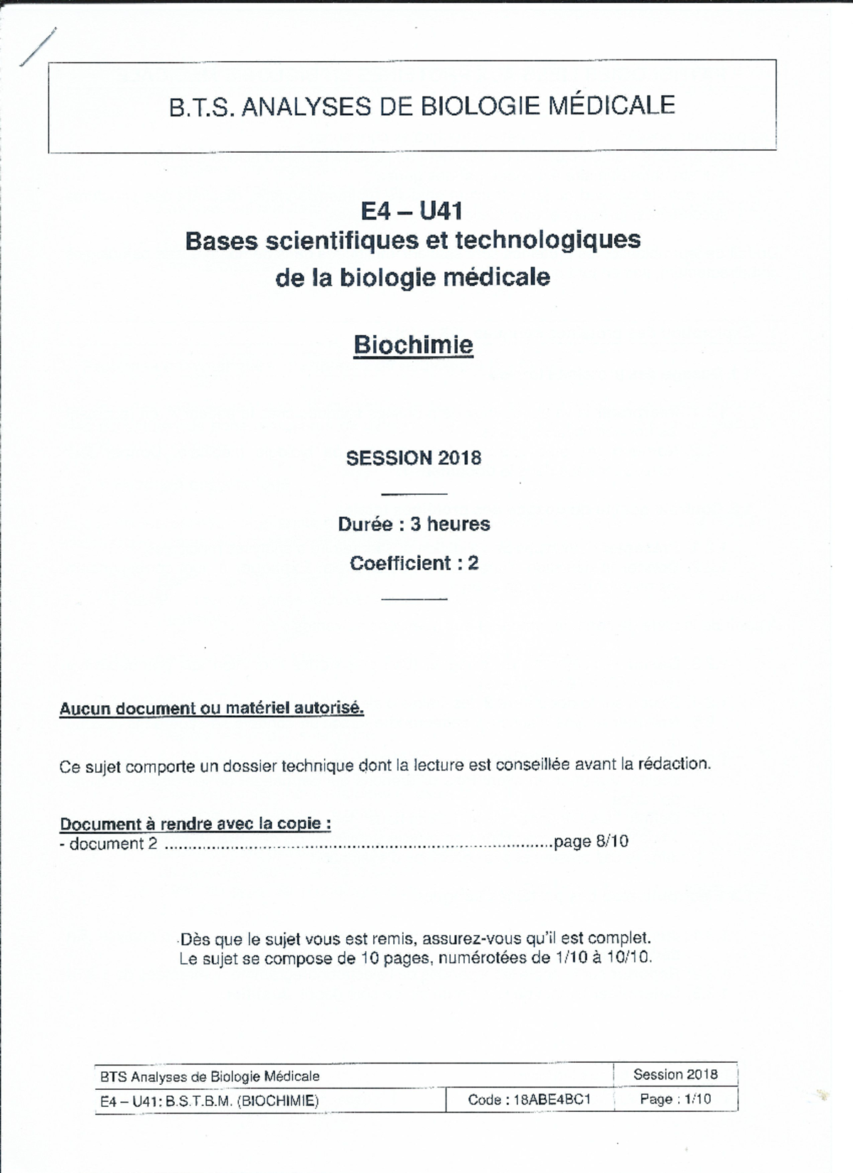 BTS ABM biochimie 2018 - ..... - Biologie - Studocu