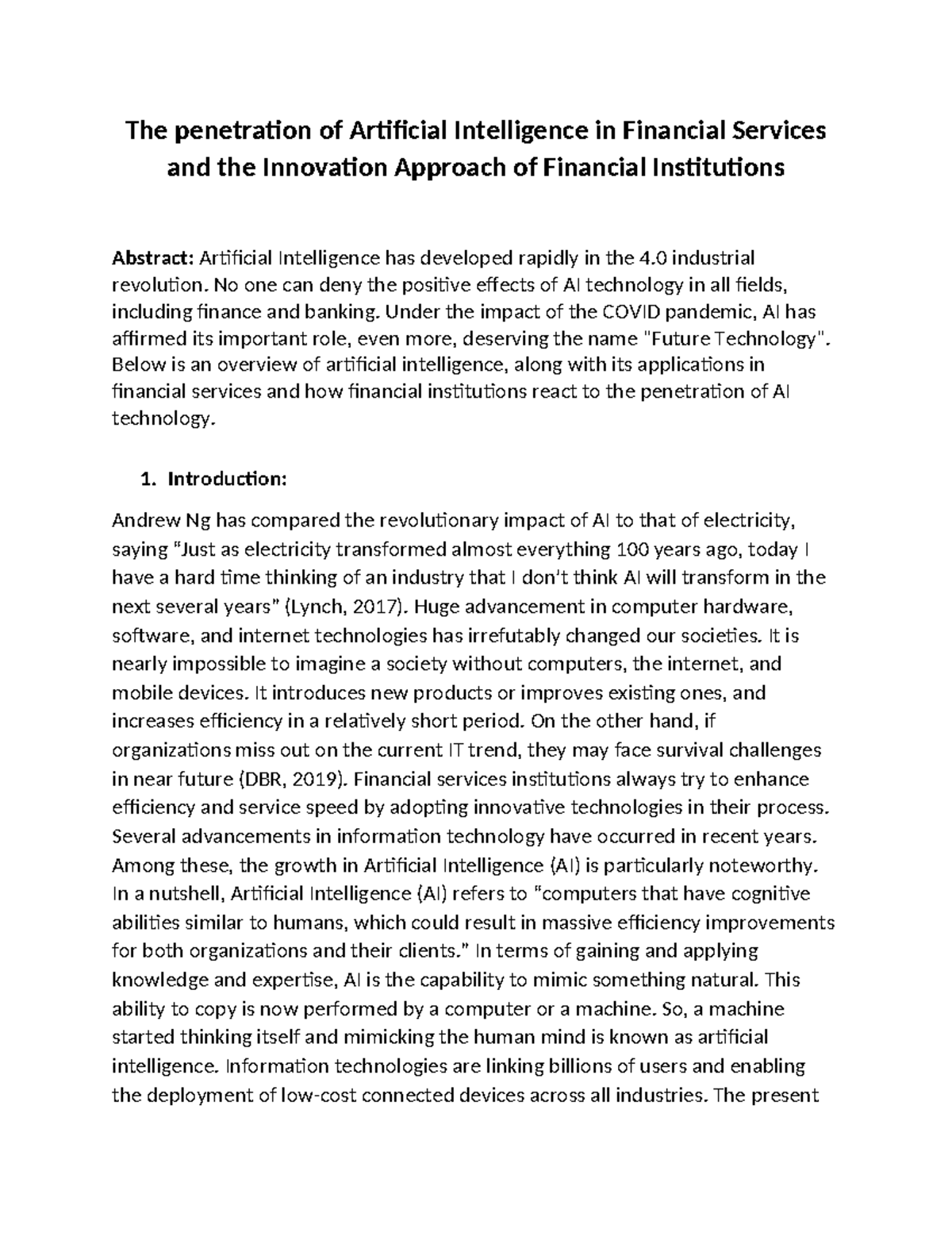 Artificial Intelligence in Financial Services and Innovation Approach ...