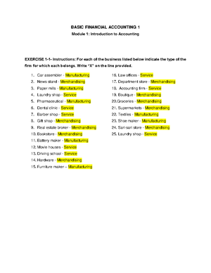 BFA1 M1 Exercise 1-2 - BASIC FINANCIAL ACCOUNTING 1 Module 1 ...