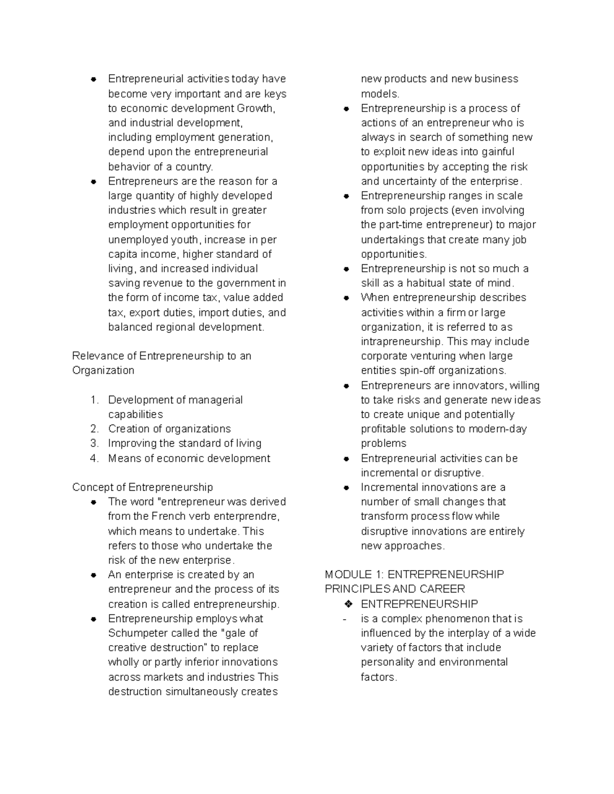 Entrep Module 1 - Entrepreneurial activities today have become very ...