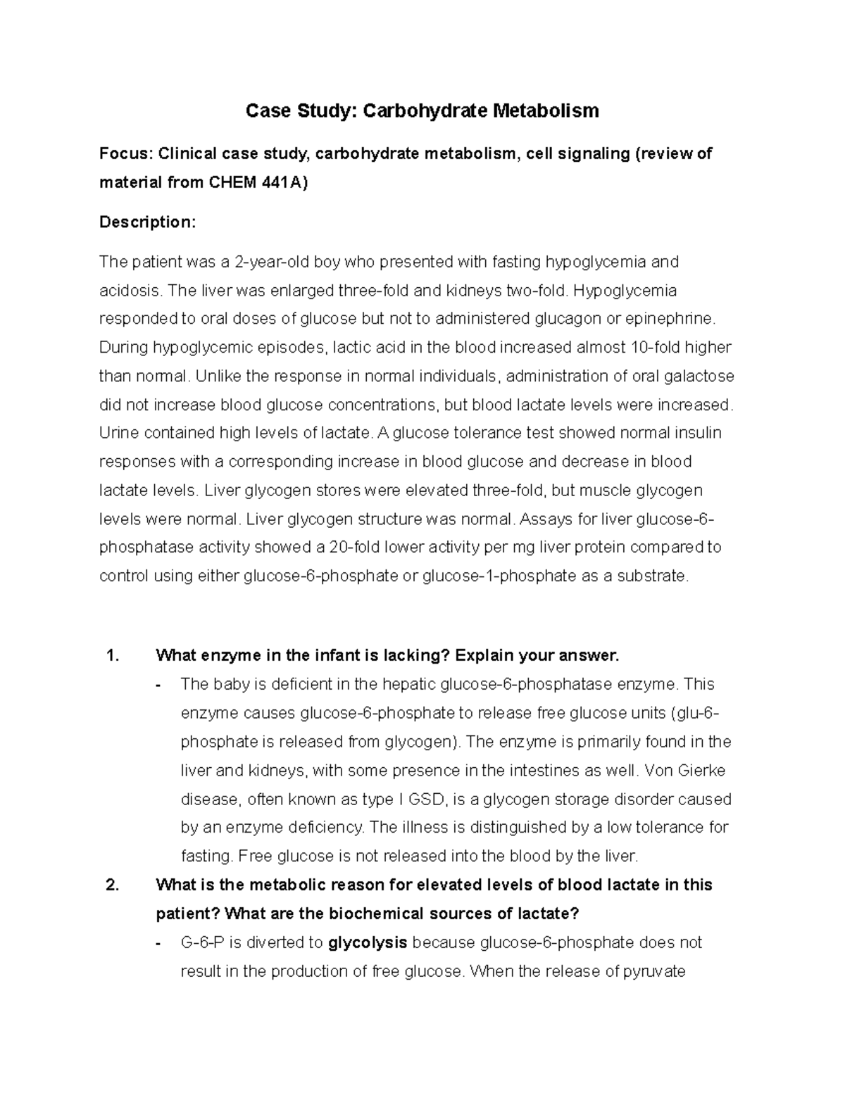Case Study Carbohydrates Metabolism - Case Study: Carbohydrate ...
