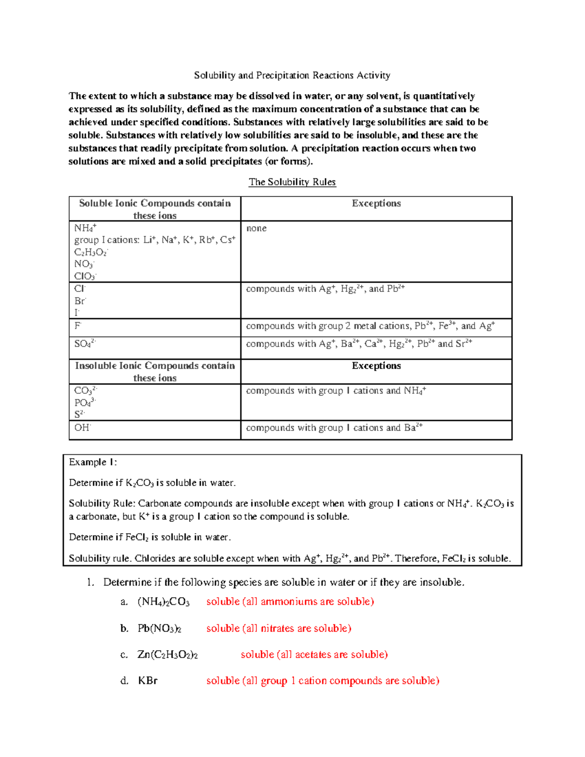 7.c Solubility key - Homework - Solubility and Precipitation Reactions ...