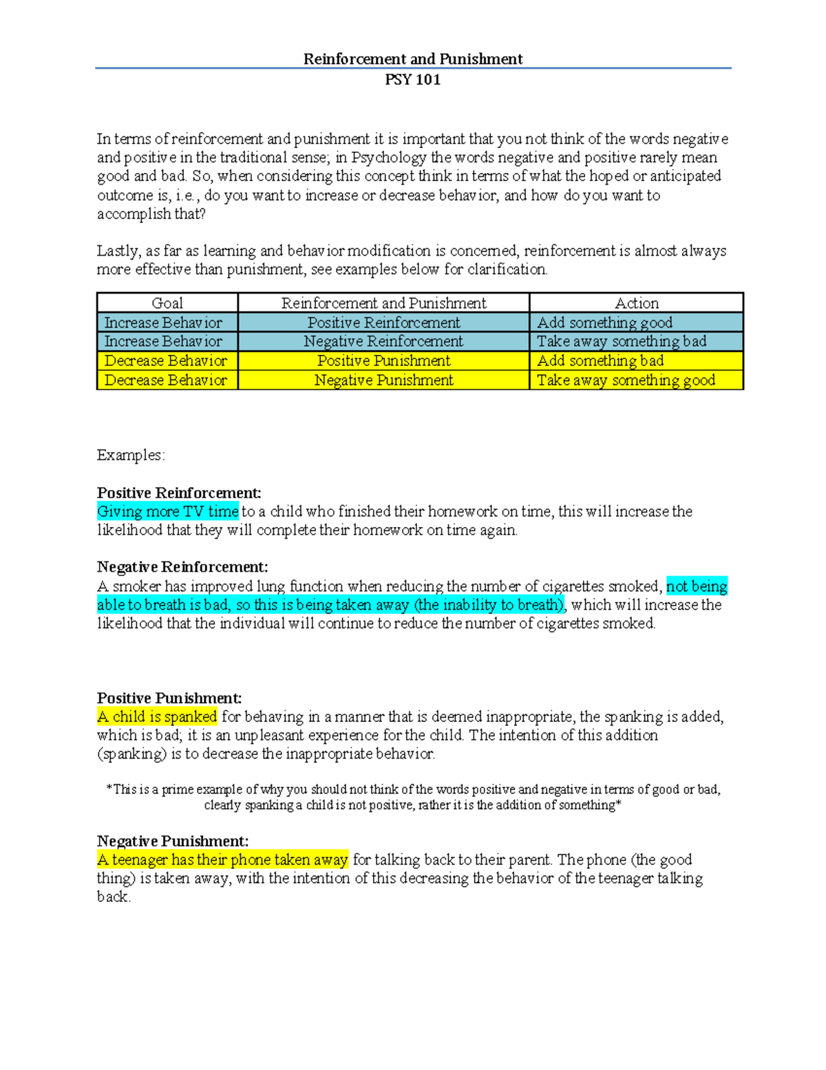 Reinforcement and Punishment - So, when considering this concept think ...