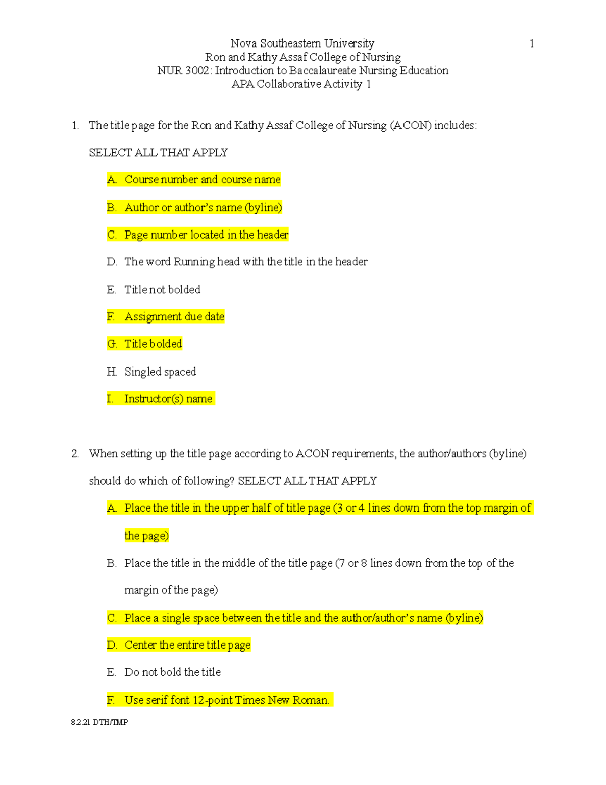 NUR 3002 APA 7th Edition Collaborative Activity 1 Student-3 - Ron and ...