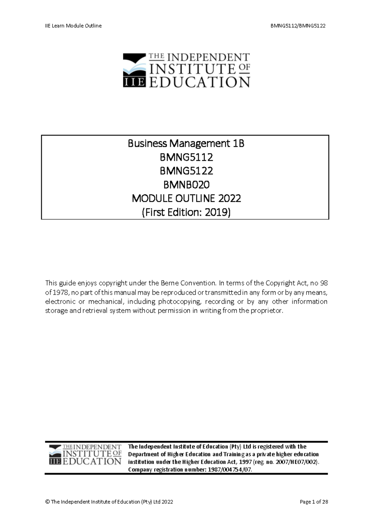 BMNG5122 MO - Business Management 1B BMNG BMNG BMNB MODULE OUTLINE 2022 ...
