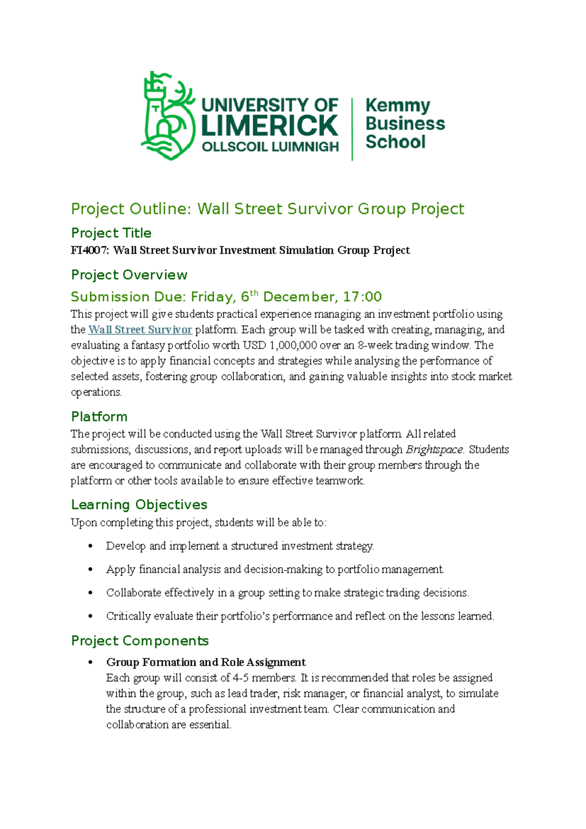 FI4007 Aut24 Group Project Outline EK - Project Outline: Wall Street ...