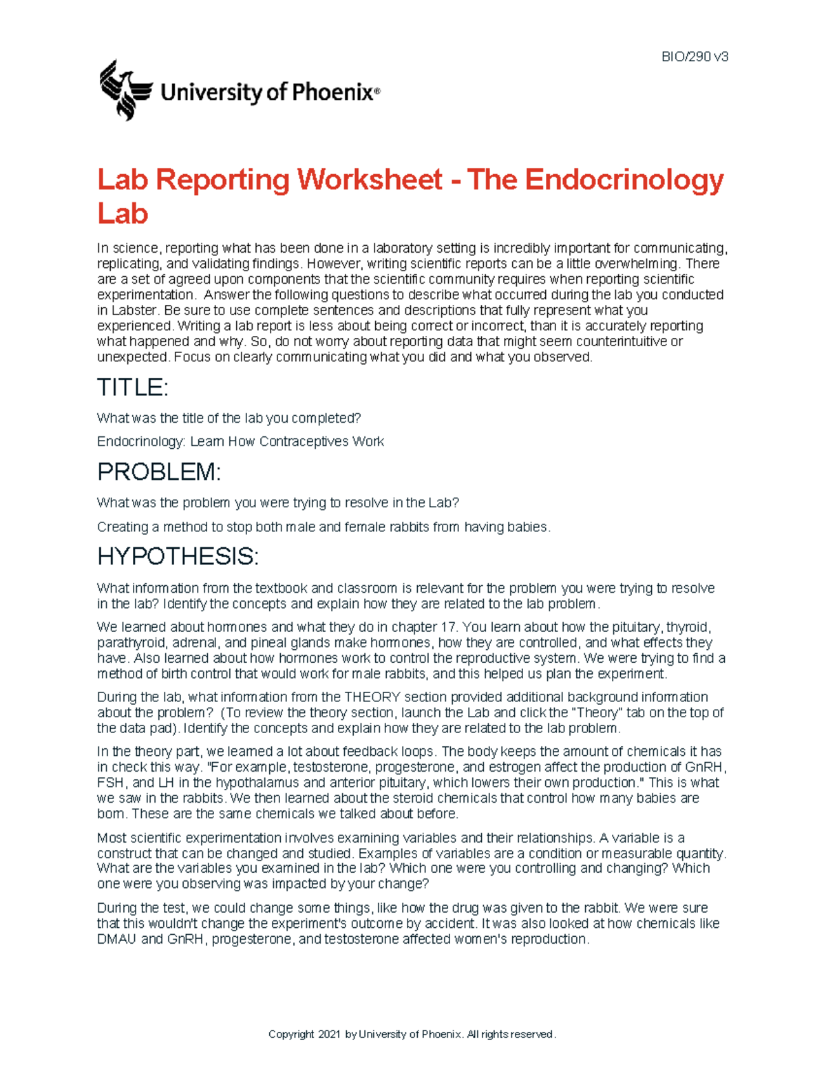 Bio290 v3 wk7 the endocrinology lab - BIO/290 v Lab Reporting Worksheet ...