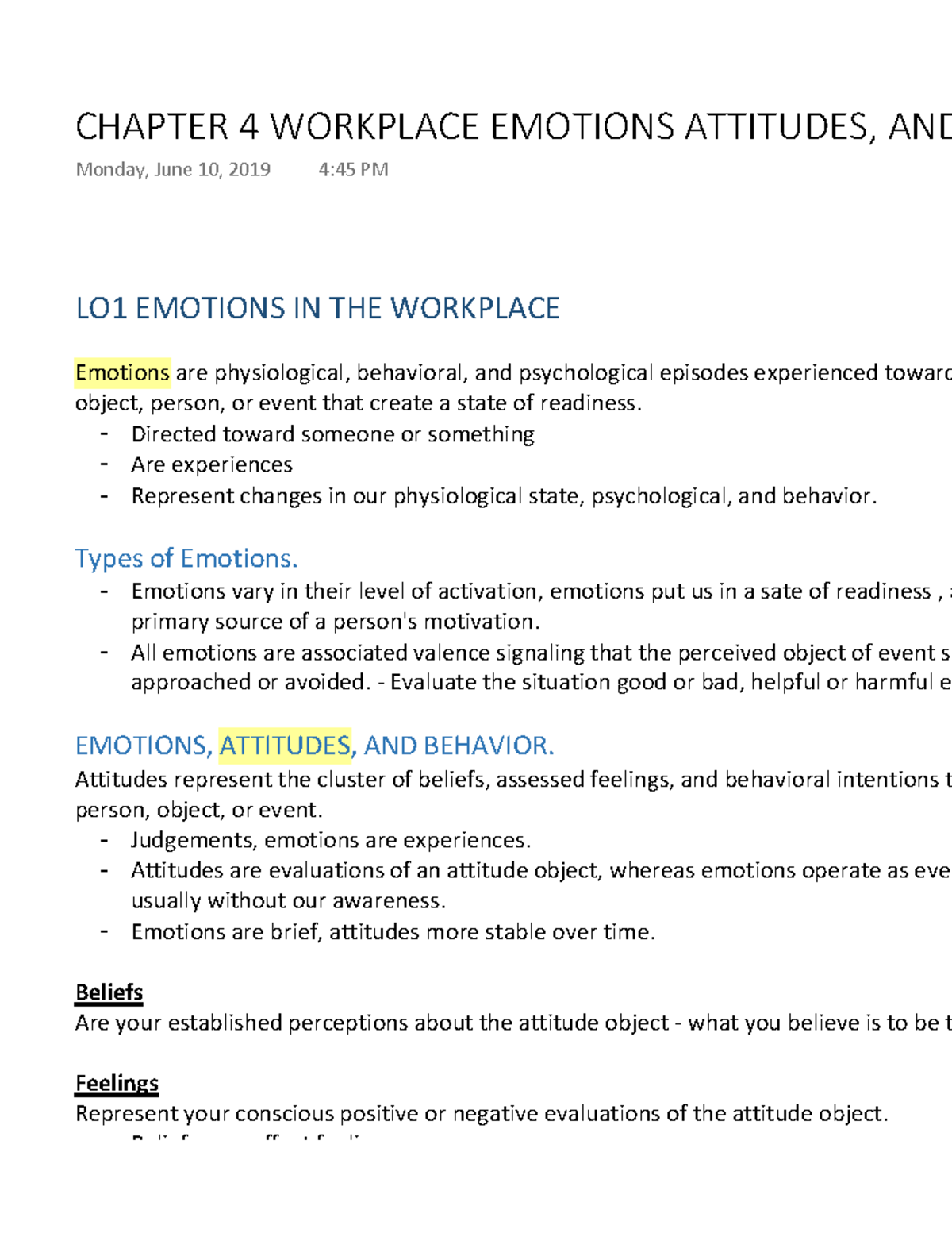 Chapter 4 Workplace Emotions Attitudes, AND Stress - Warning: TT: undefined function: 32 LO1 ...