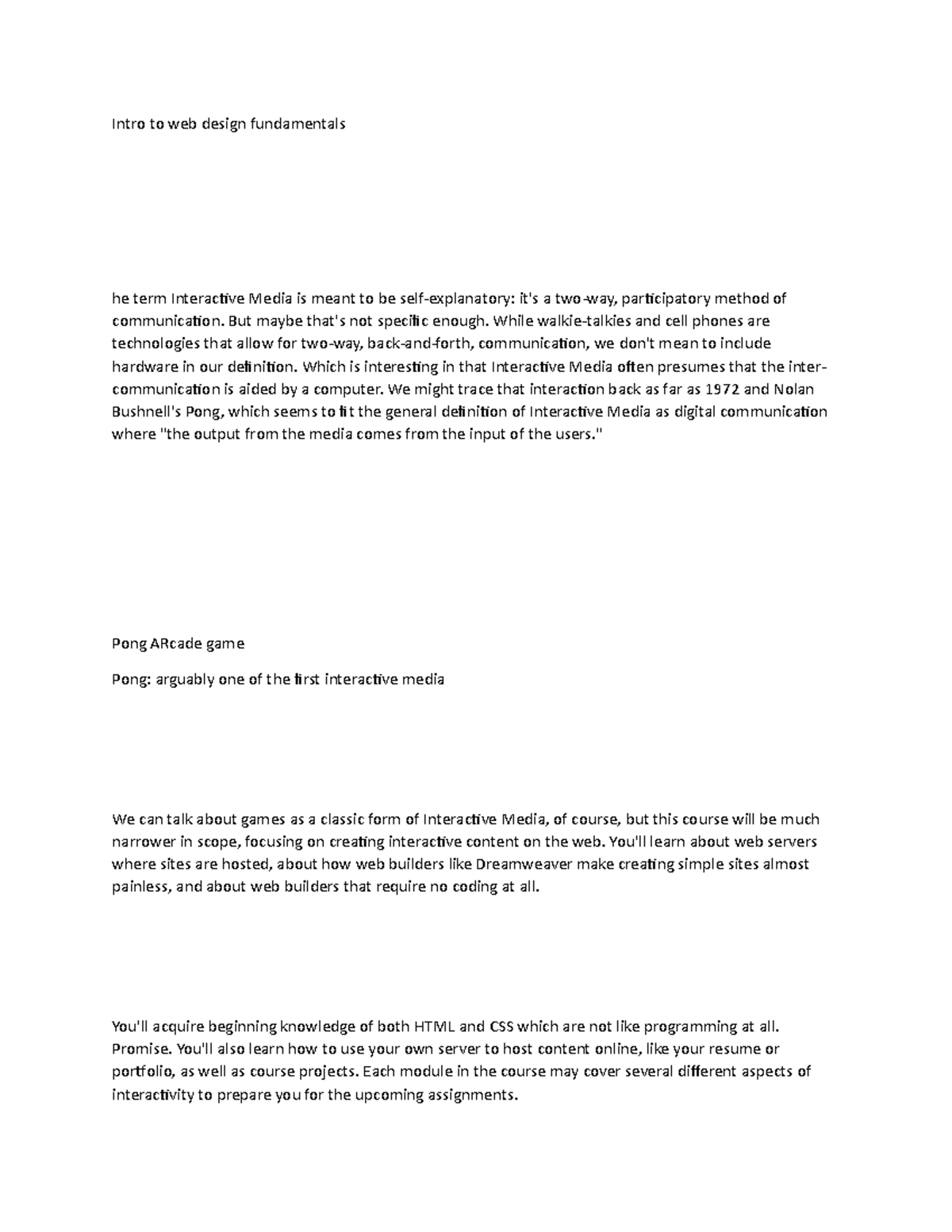 Intro to web design fundamentals - But maybe that's not specific enough ...