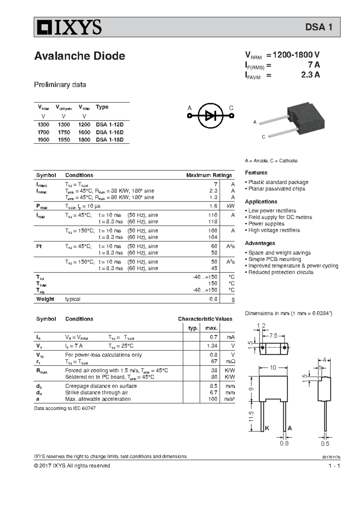 DSA1-18D - Système d'excitation des alternateurs - © 2017 IXYS All rights reserved 1 - 1 ...