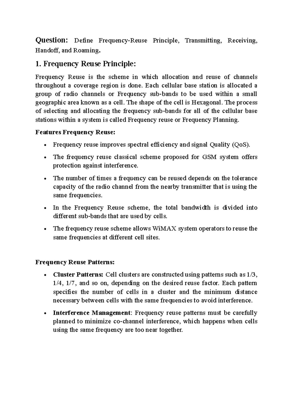 Communication Engineering Assignment - Question: Define Frequency-Reuse ...
