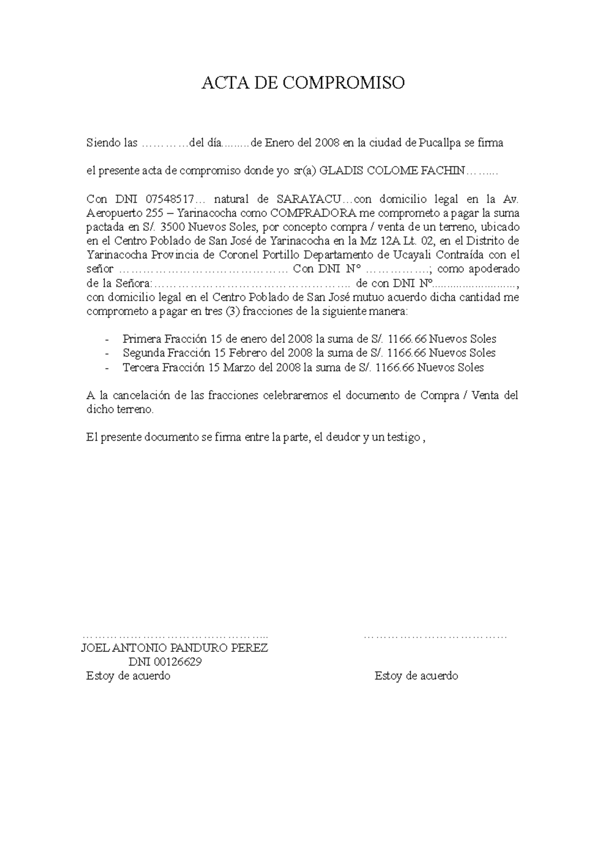 Pdf acta de compromiso de pago - ACTA DE COMPROMISO Siendo las ...