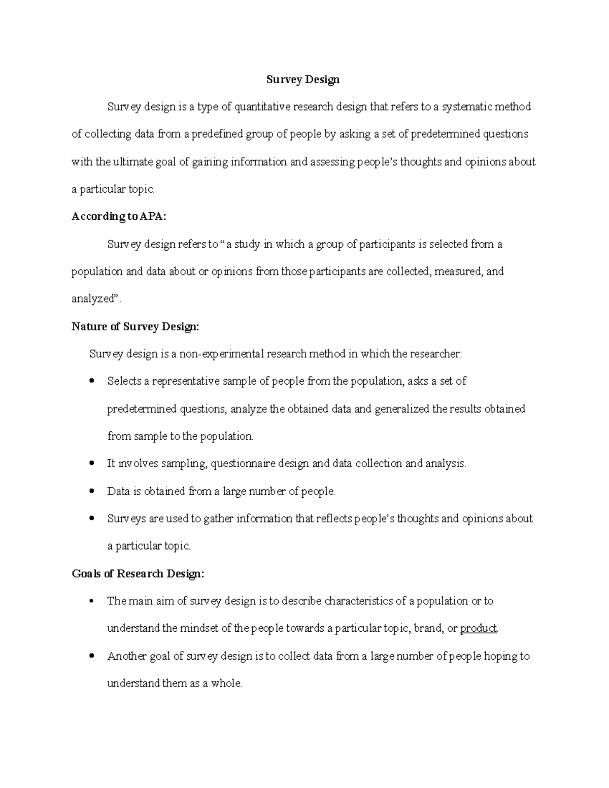 Survey Design in Research Methodology - Survey Design Survey design is ...
