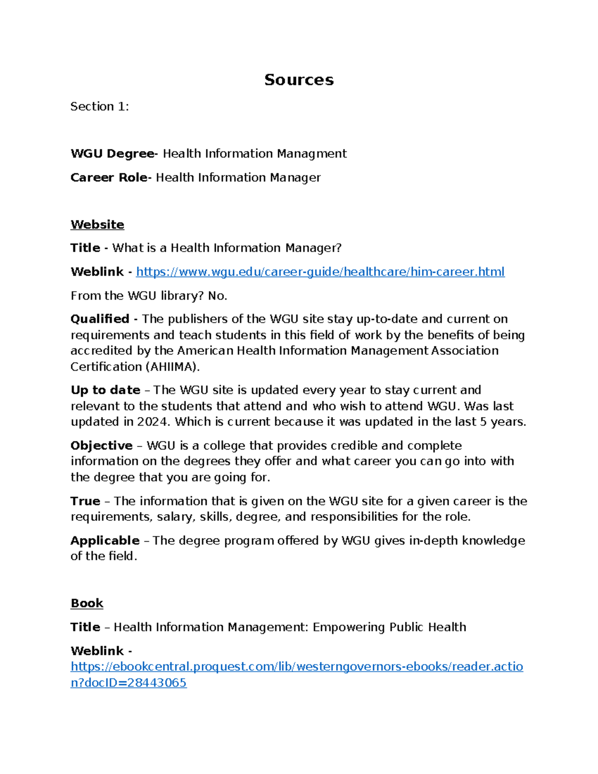 Sources marissa spencr D389 task 1 - Sources Section 1: WGU Degree ...