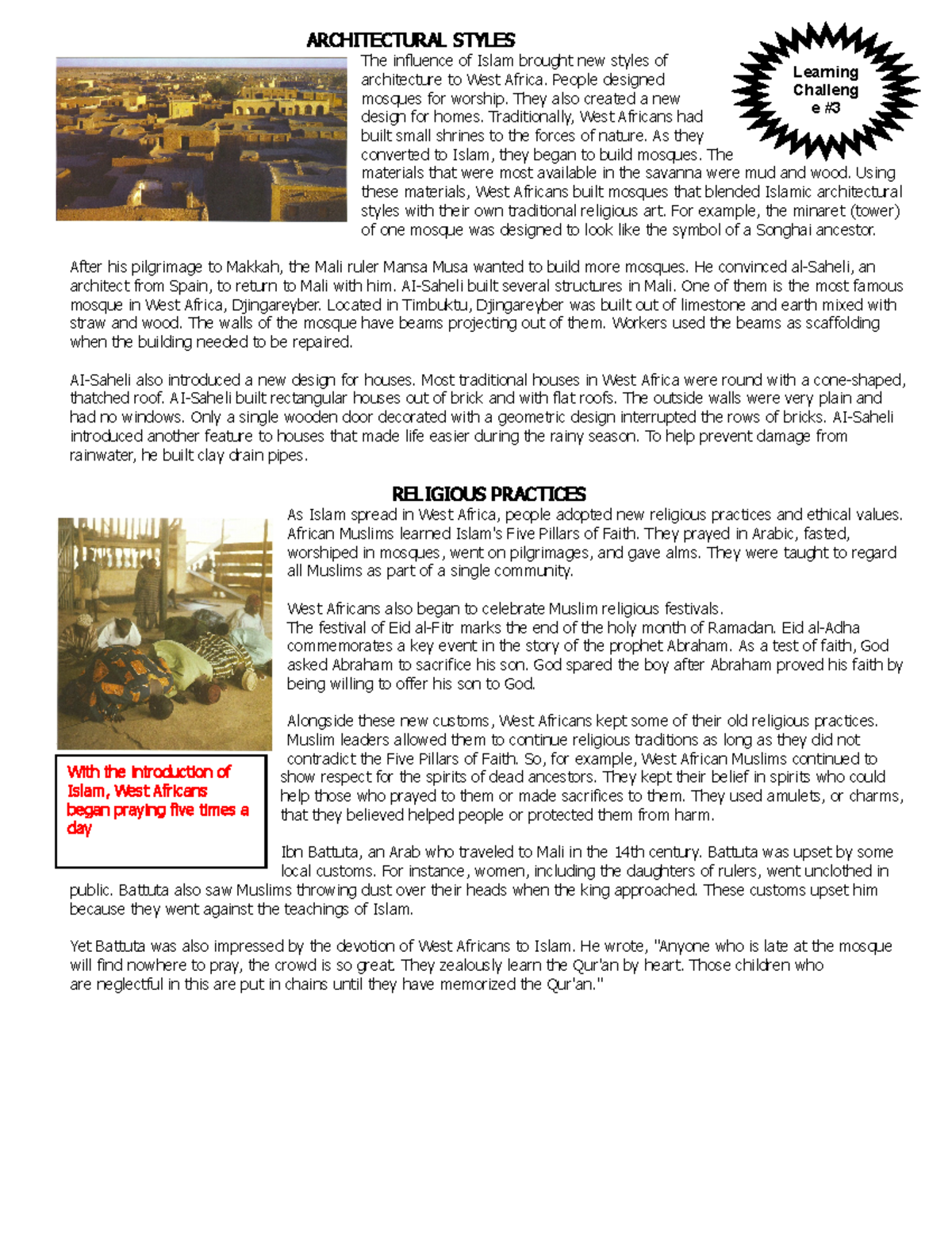 Learning Challenge 3 part 2 - With the introduction of Islam, West ...