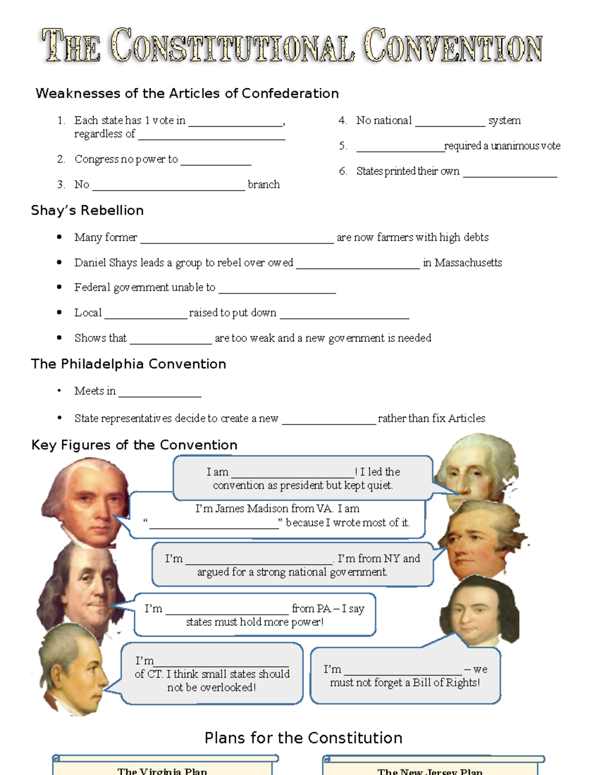02 - Constitutional Convention Notes Page - Weaknesses of the Articles ...