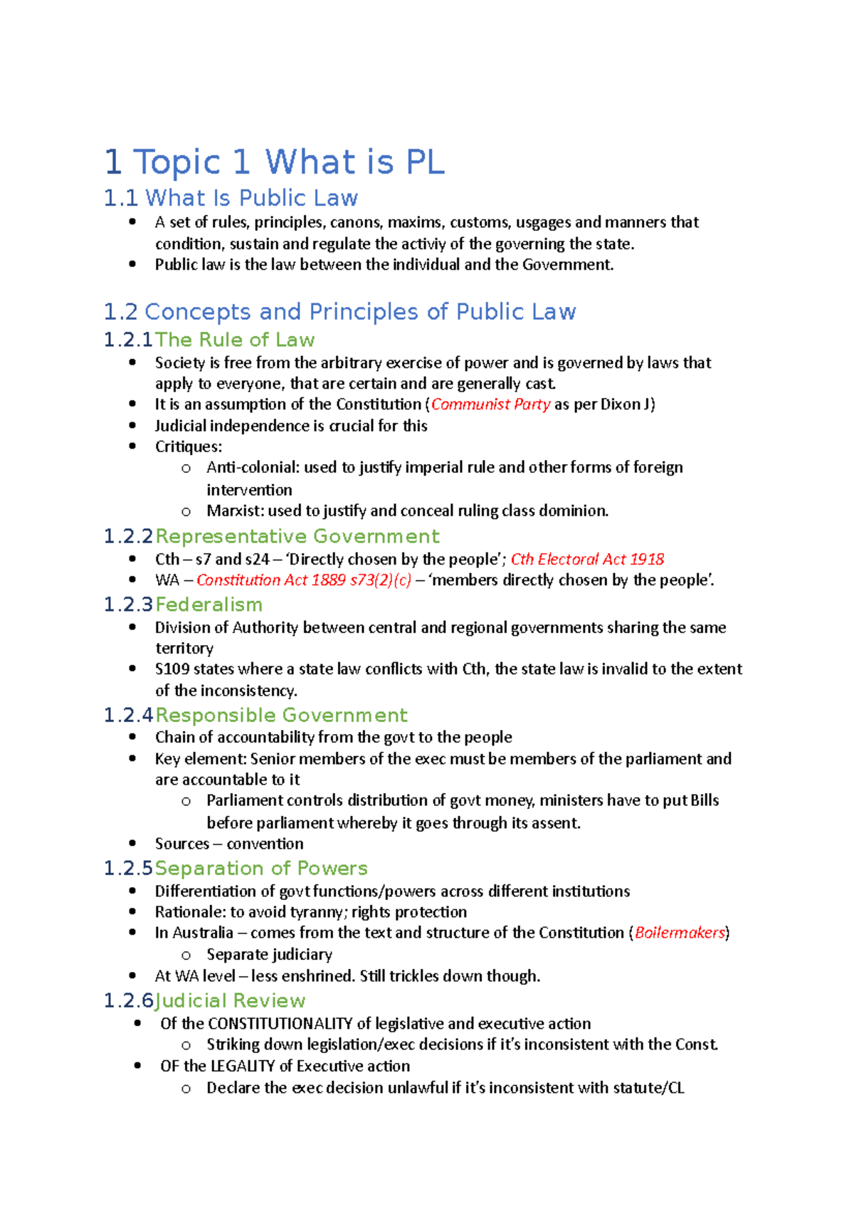 Exam booklet public law - 1 Topic 1 What is PL 1 Is Public Law A set of ...