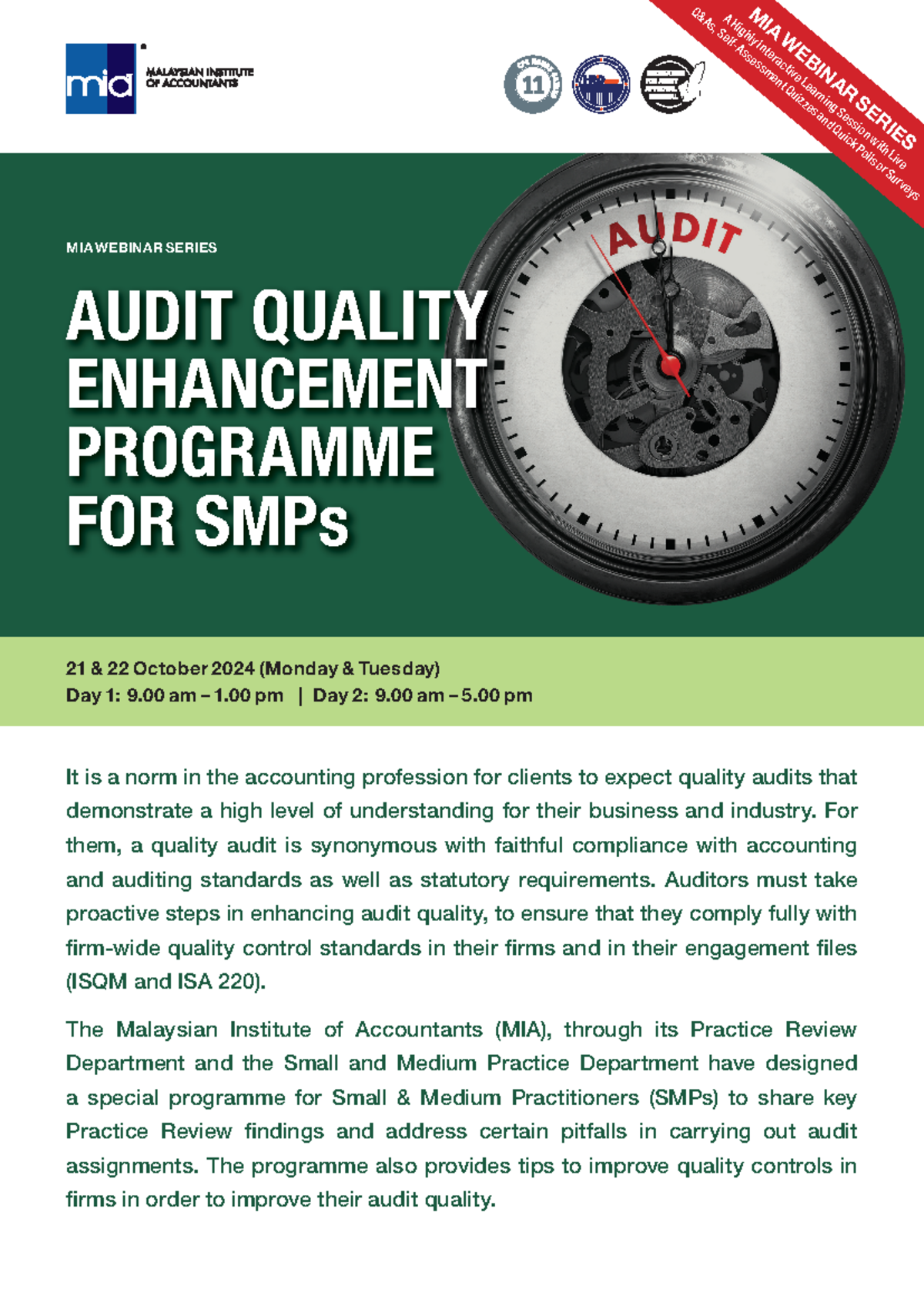 Flyer - No details - AUDIT QUALITY ENHANCEMENT PROGRAMME FOR SMPs It is ...