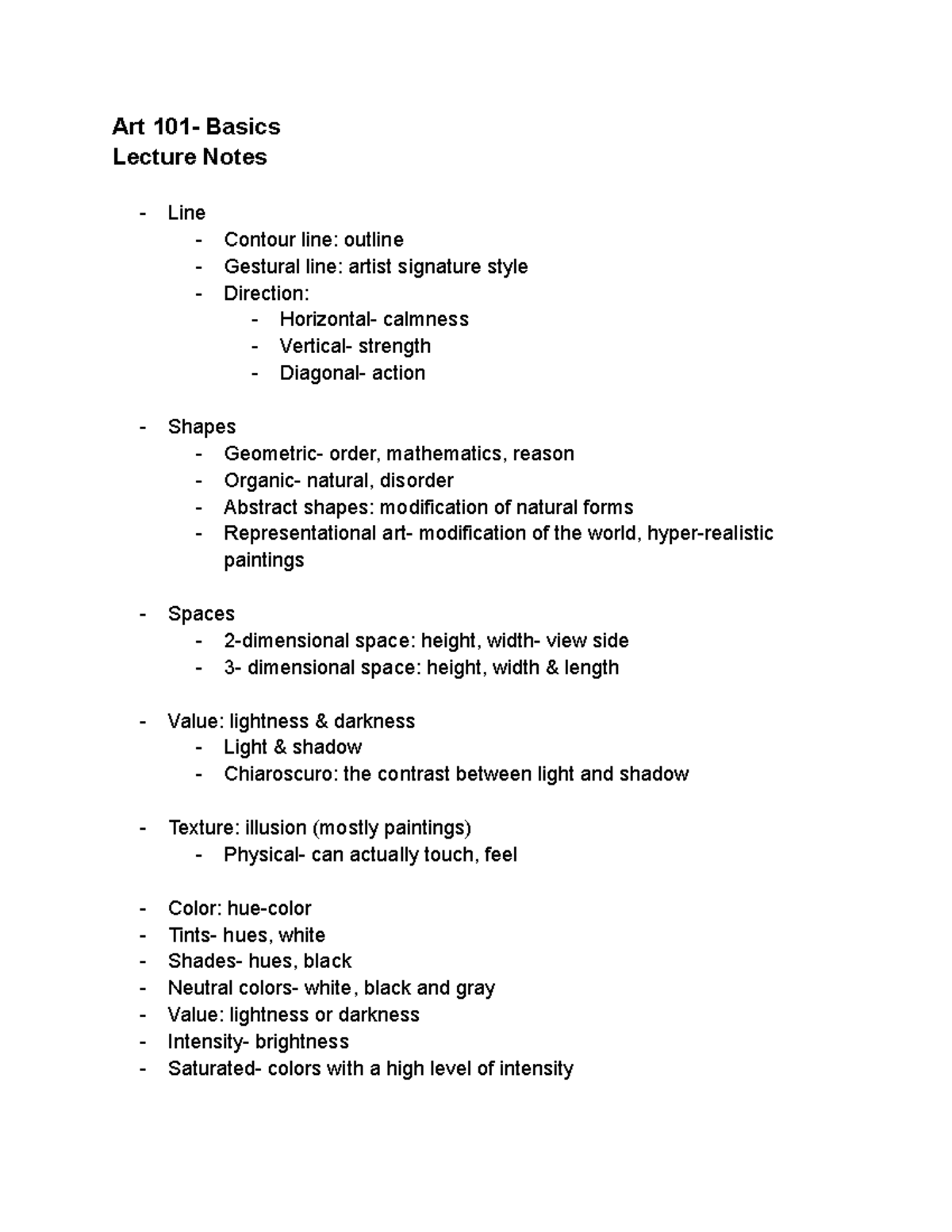 Art 101- Basics Lecture Notes - Art 101- Basics Lecture Notes Line ...