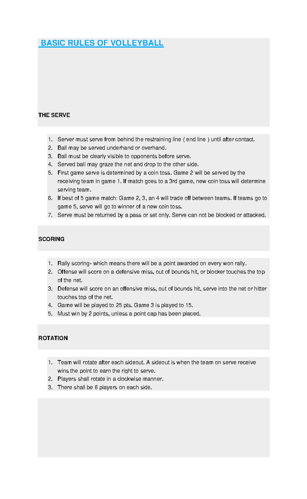 Basic- Rules-IN- Volleyball - BASIC RULES OF VOLLEYBALL THE SERVE ...