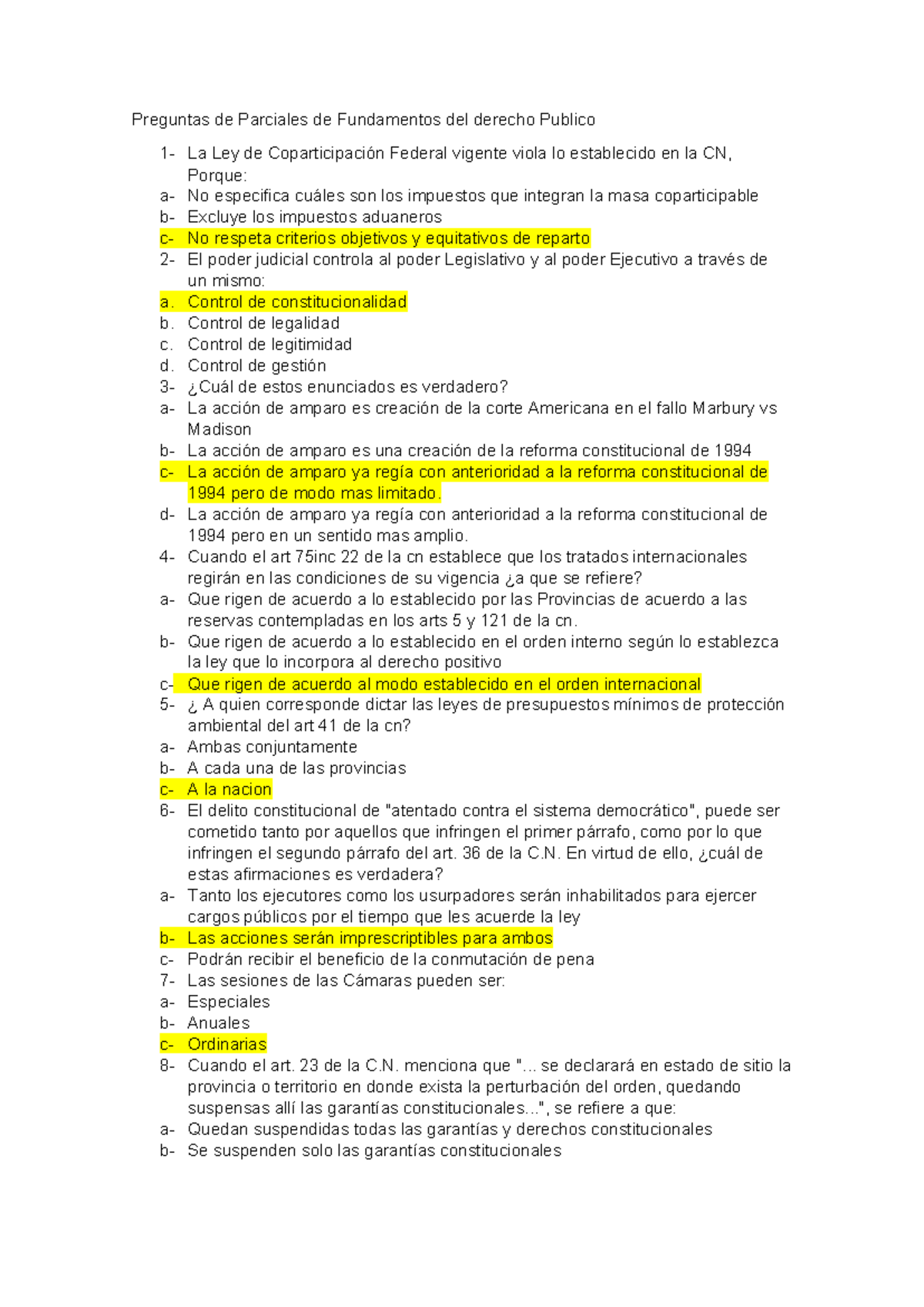Preguntas de Parciales de Fundamentos del derecho Publico - Control de constitucionalidad b ...