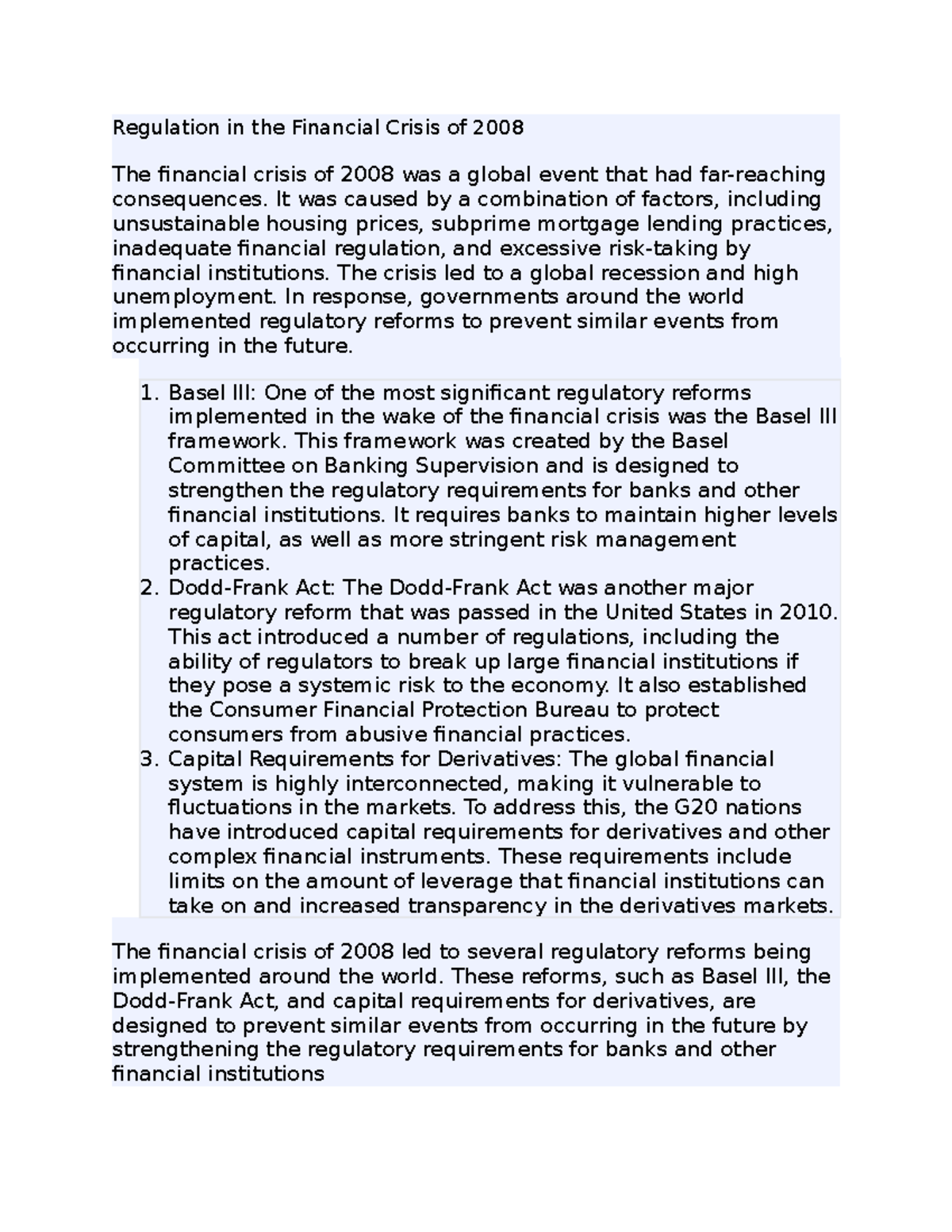 EP 2 - Informative - Regulation in the Financial Crisis of 2008 The ...