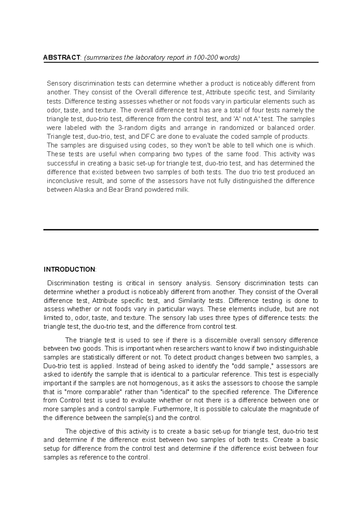 Zapico Lab report 2 FT313 - ABSTRACT: (summarizes the laboratory report ...