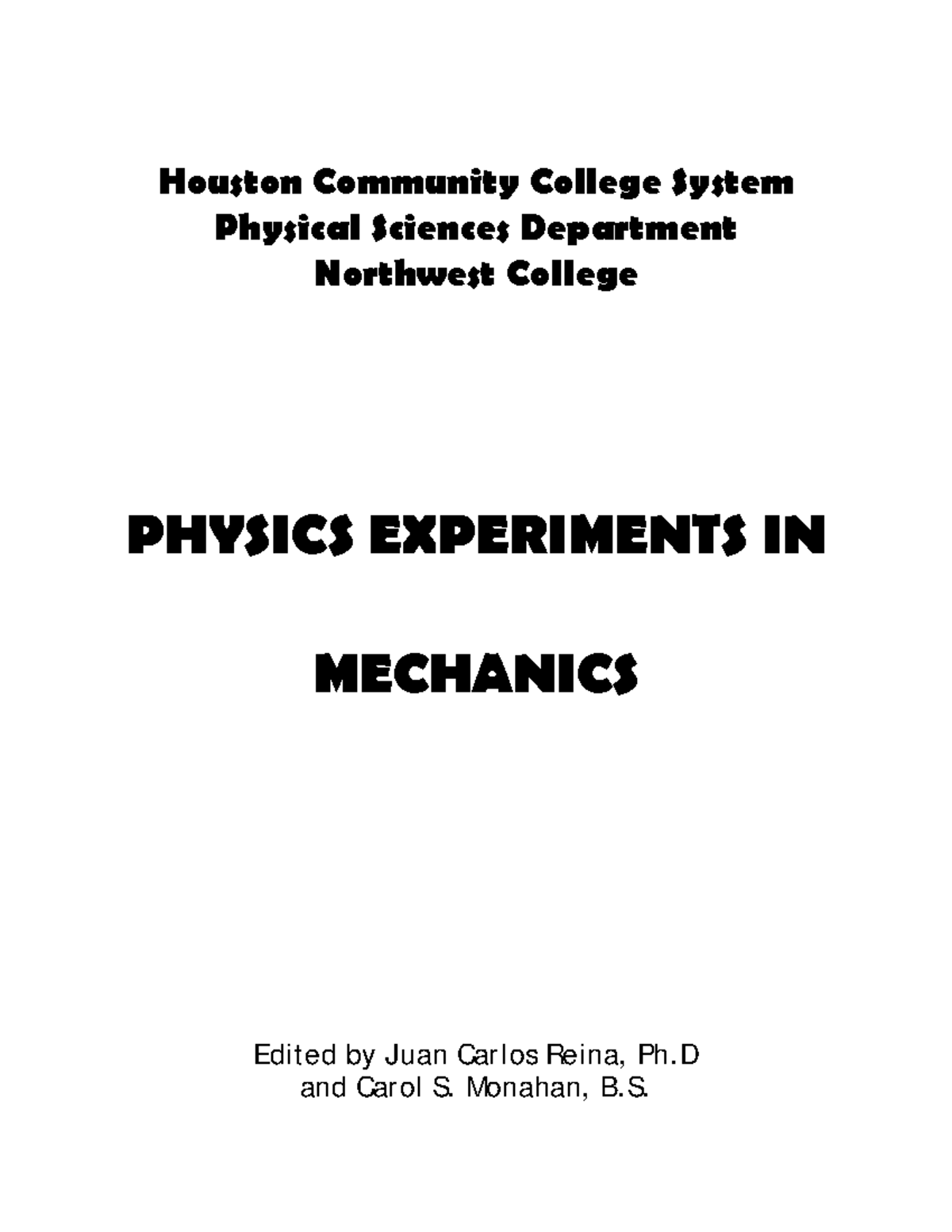 Physics I Lab Manual - Houston Community College System Physical ...