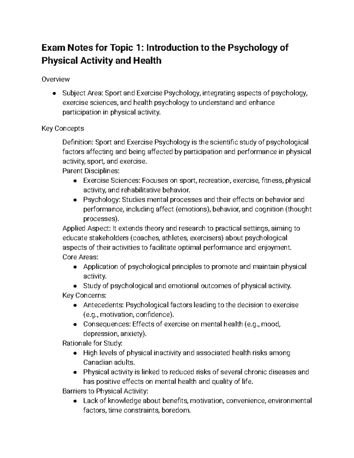 Psych - Exam Notes for Topic 1: Introduction to the Psychology of ...