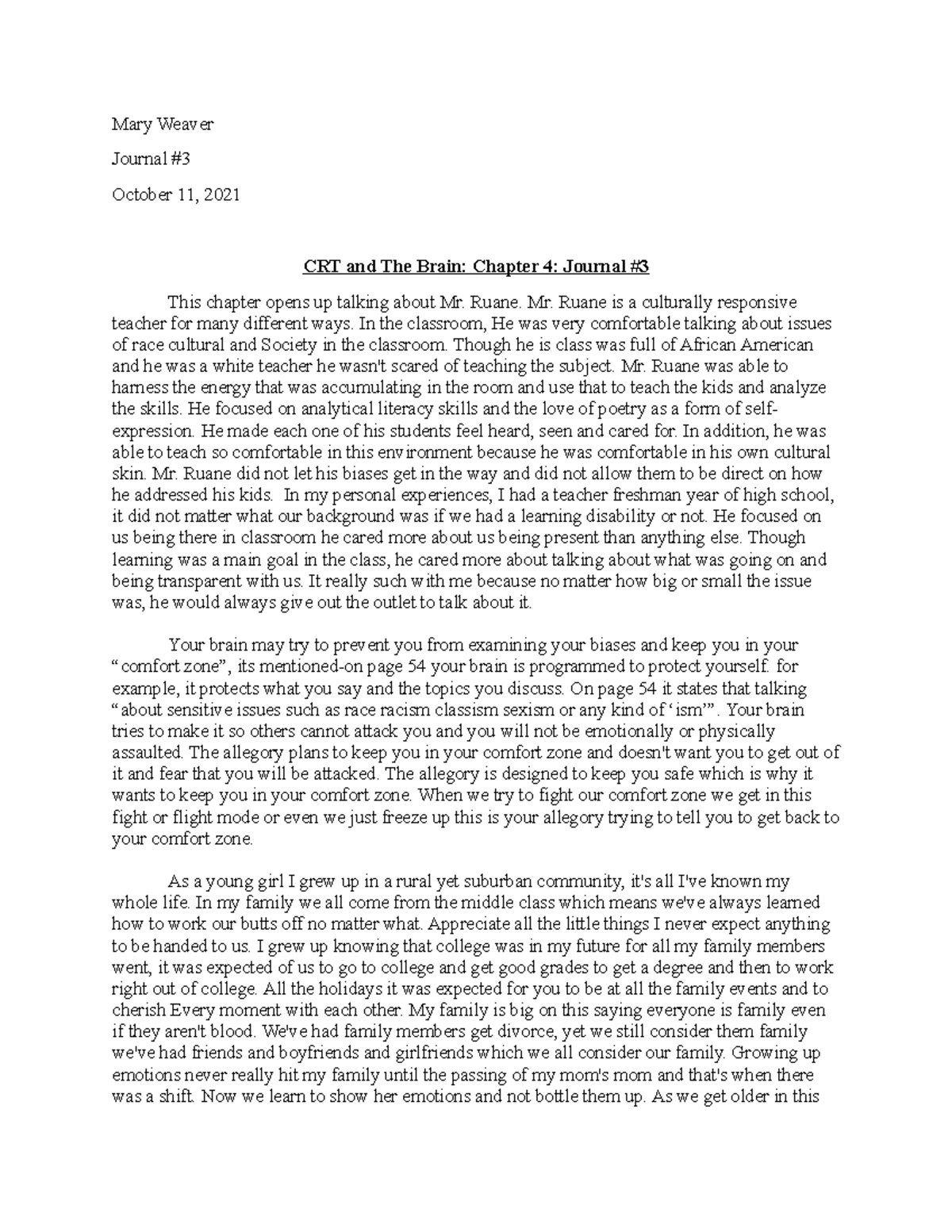 Journal #3 - Mary Weaver - Mary Weaver Journal # October 11, 2021 CRT ...