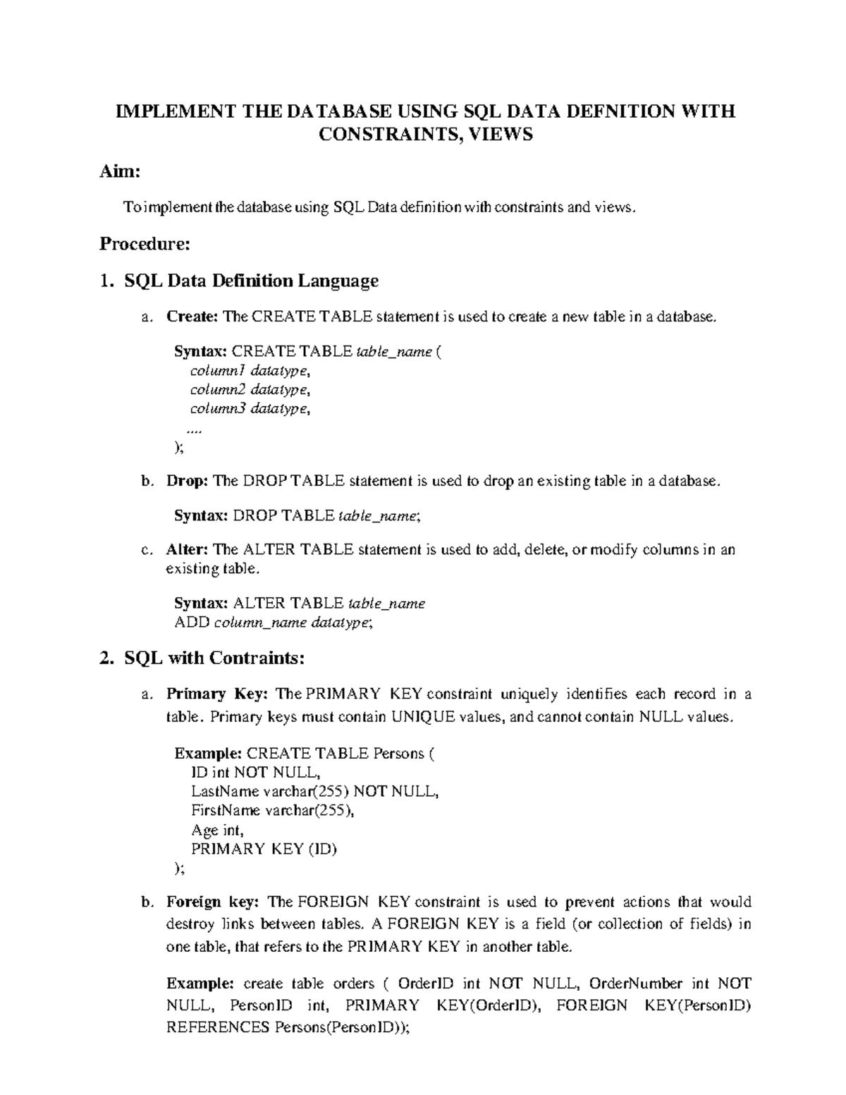 Exp2 Lab Manual Database Design Using Conceptual Modelling Er Eer Top Down Approach Aim