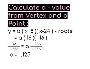 Calculate a - value from Vertex and a Point -2 - Calculate a - value ...