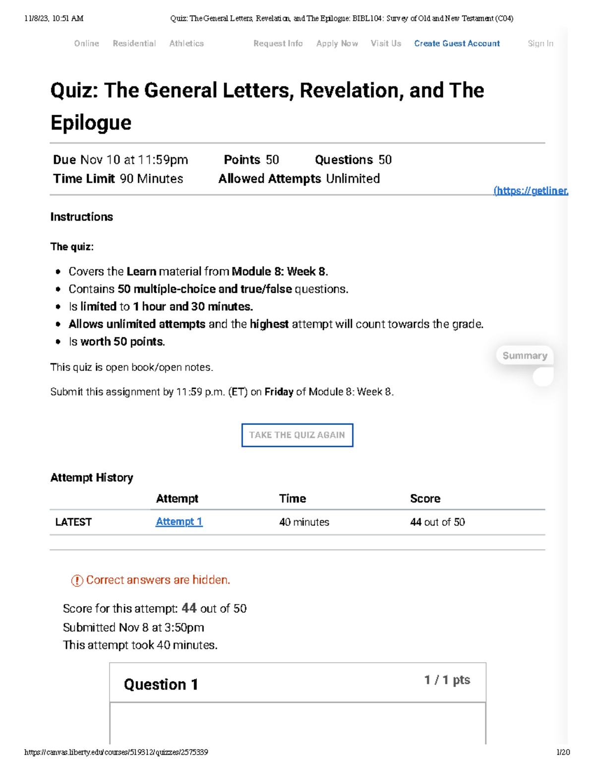 Quiz The General Letters, Revelation, and The Epilogue BIBL104 Survey ...