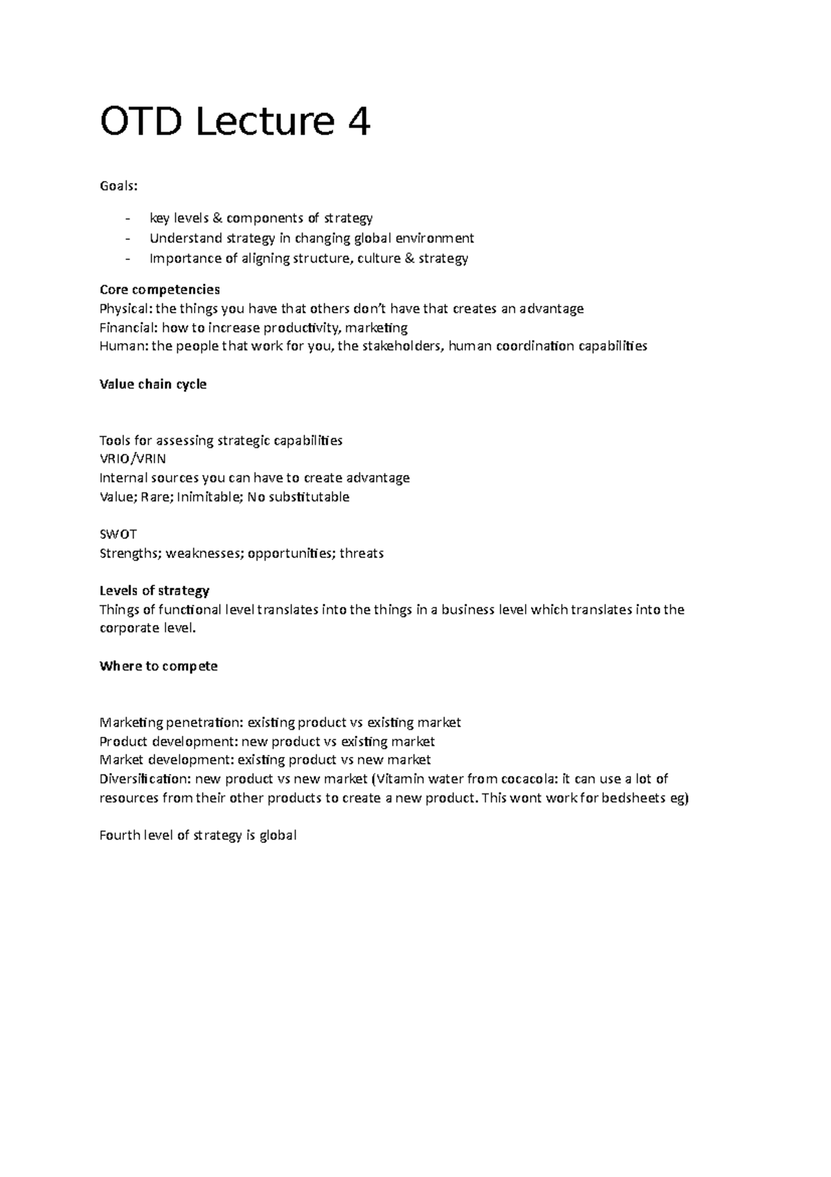 OTD Lecture 4 - College-aantekeningen 4 - OTD Lecture 4 Goals: key ...