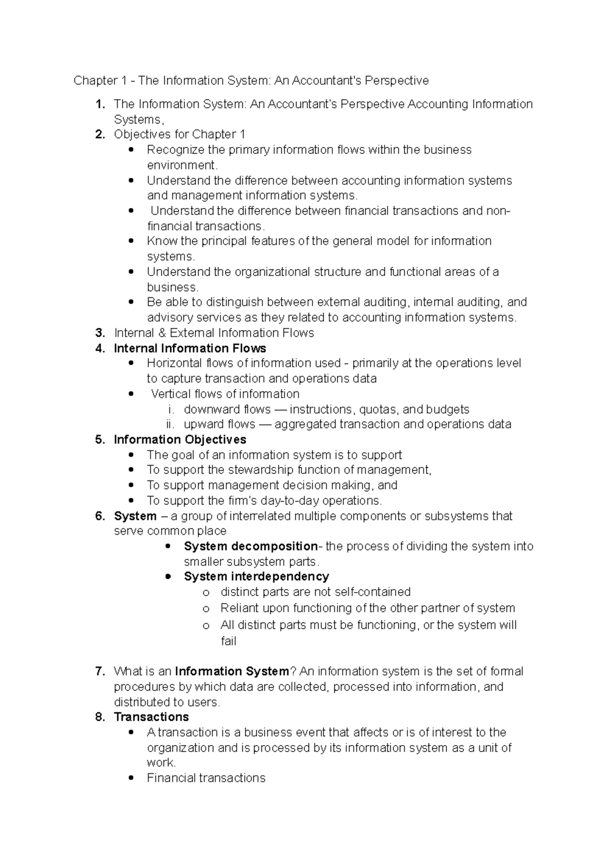 Chapter-1 - Study notes for chapter 1 AIS 7th edition - Accountancy ...